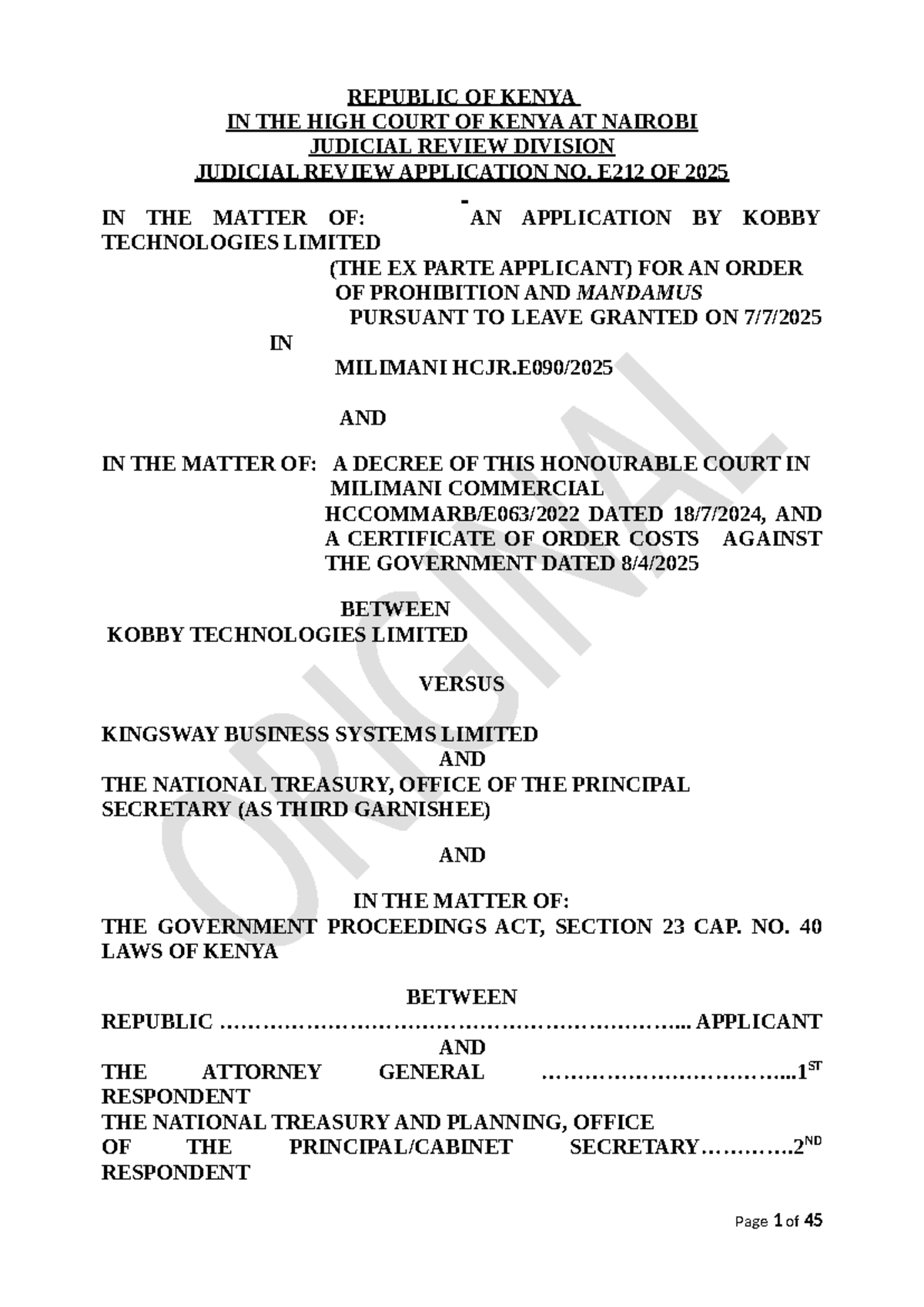 Judicial Review Application E212 of 2025: Republic v Attorney General ...