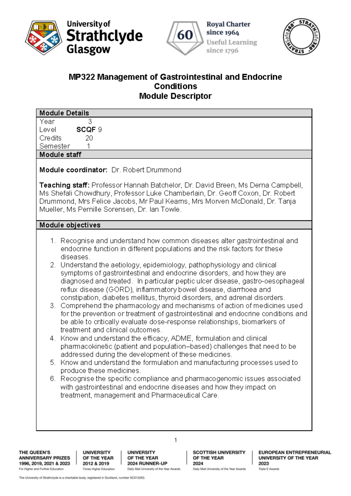 MP322 Module Descriptor: Management of GI & Endocrine Conditions 2025 ...