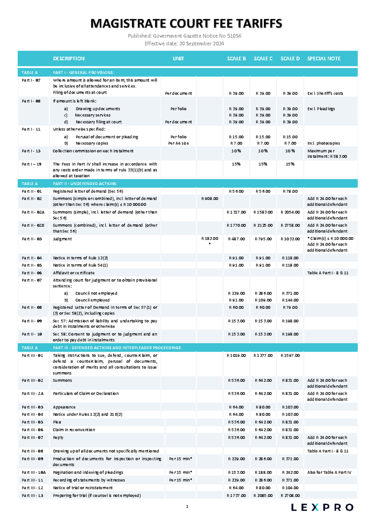 2024 09 Magistrates Court Fee Tariffs - Effective 20 Sep 2024 - Studocu