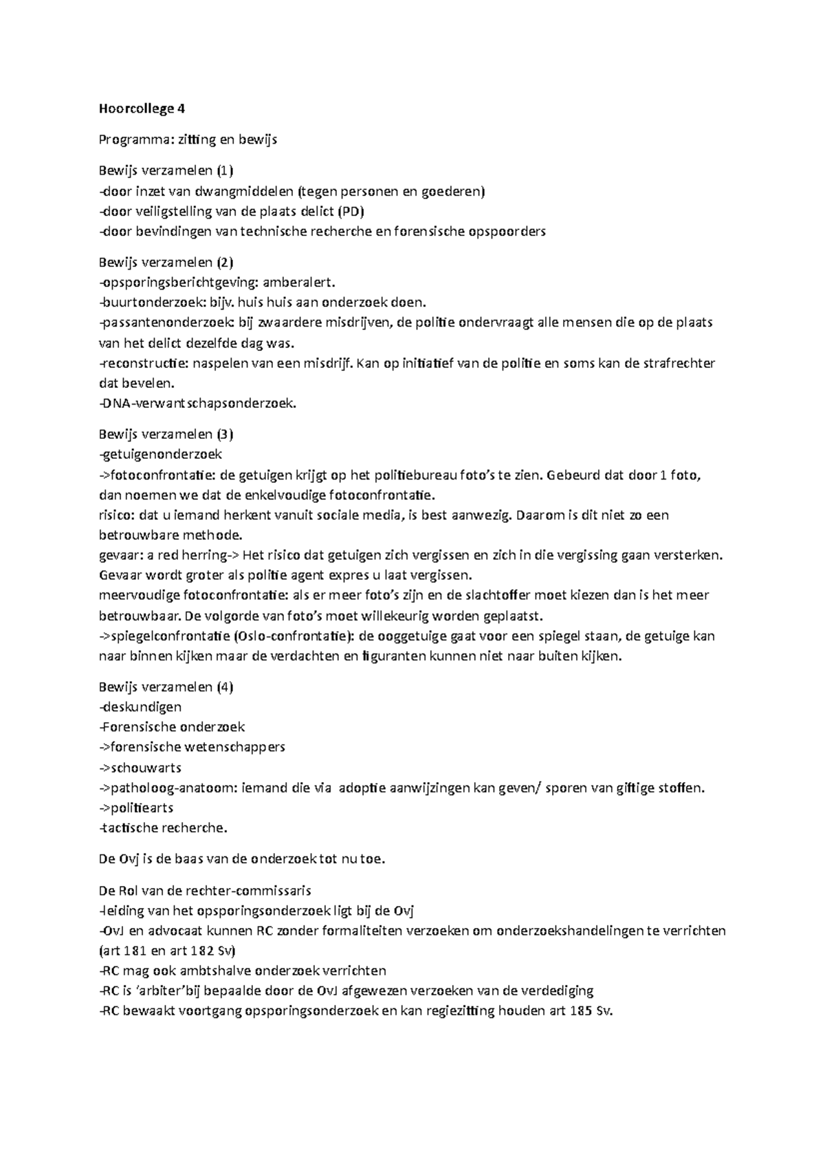 Hoorcollege 4: Bewijsverzameling en de Rol van de Rechter-Commissaris ...