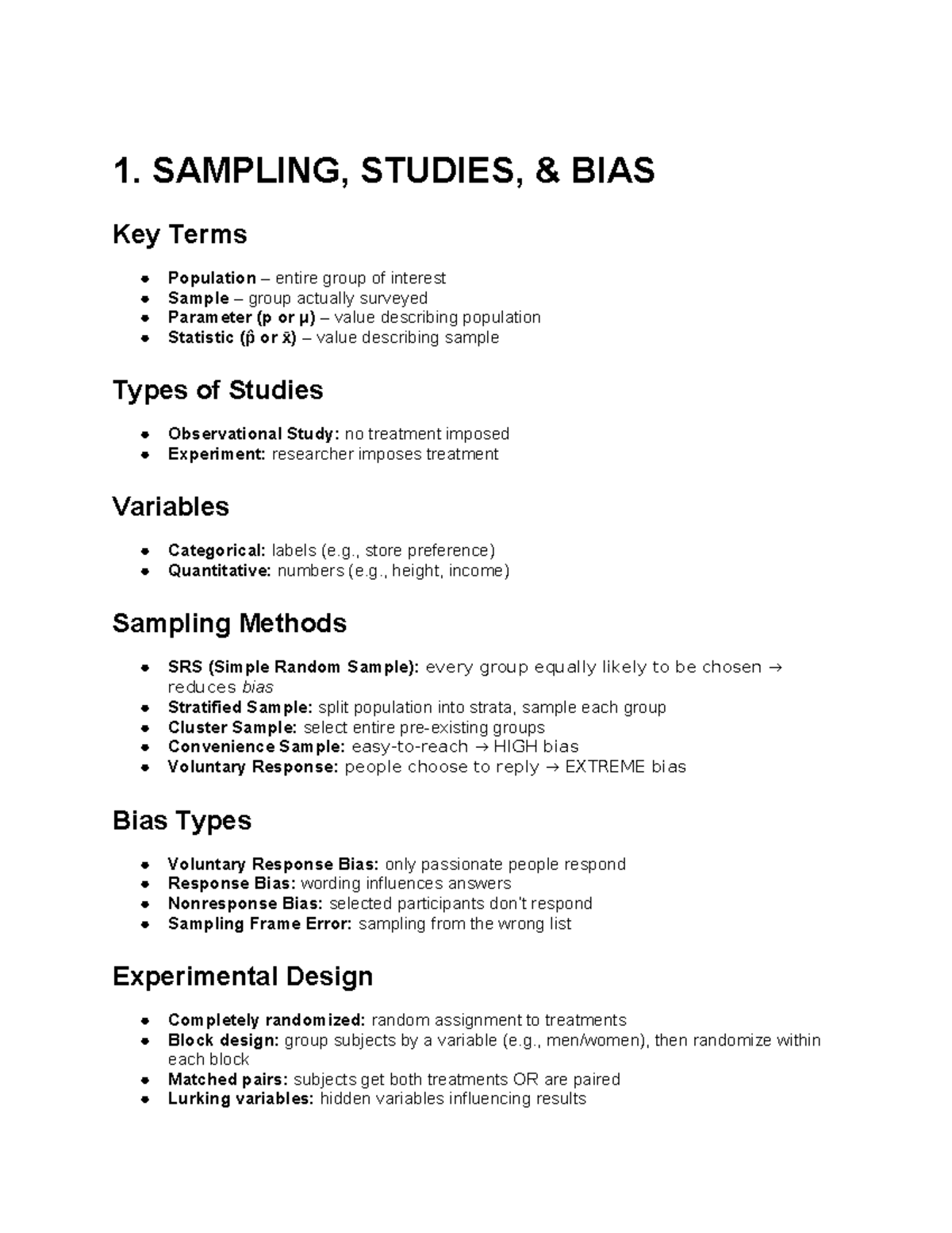Stats Study Guide: Key Concepts in Sampling, Graphing, and Probability ...