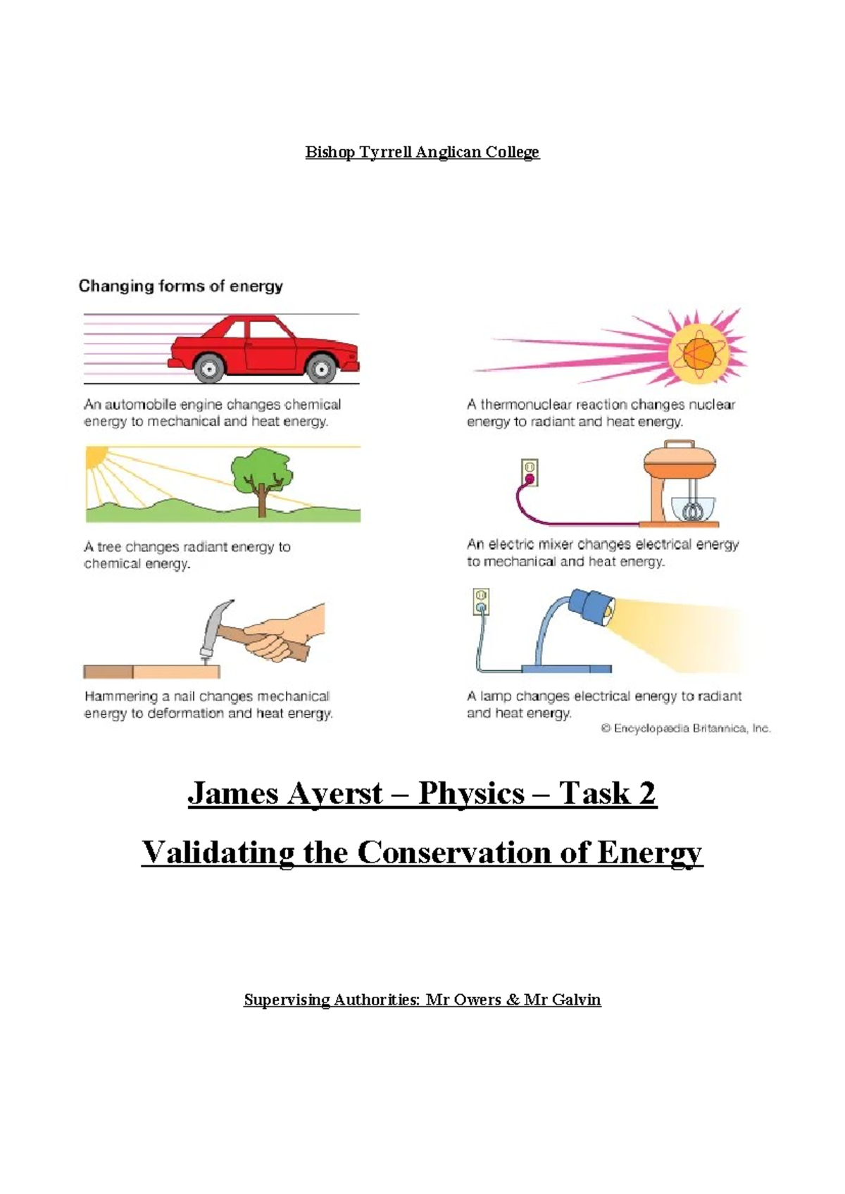 Bishop Tyrrell Anglican College PHYS 101 Task 2: Energy Conservation ...