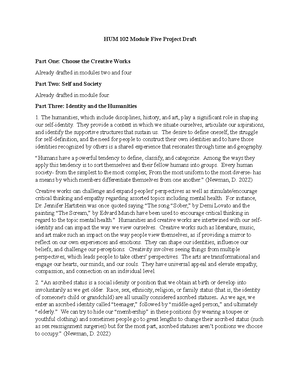 Module 5 Draft - HUM 102 Module Five Project Draft Template Complete ...