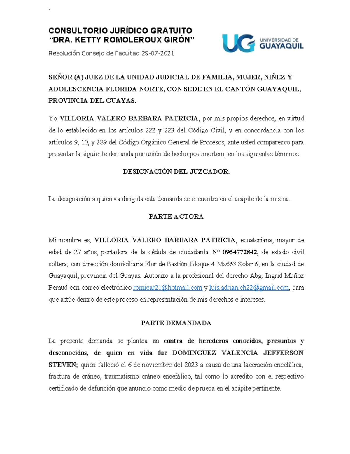 POST Mortem Villoria Valero Barbara Patricia - CONSULTORIO JURÍDICO ...