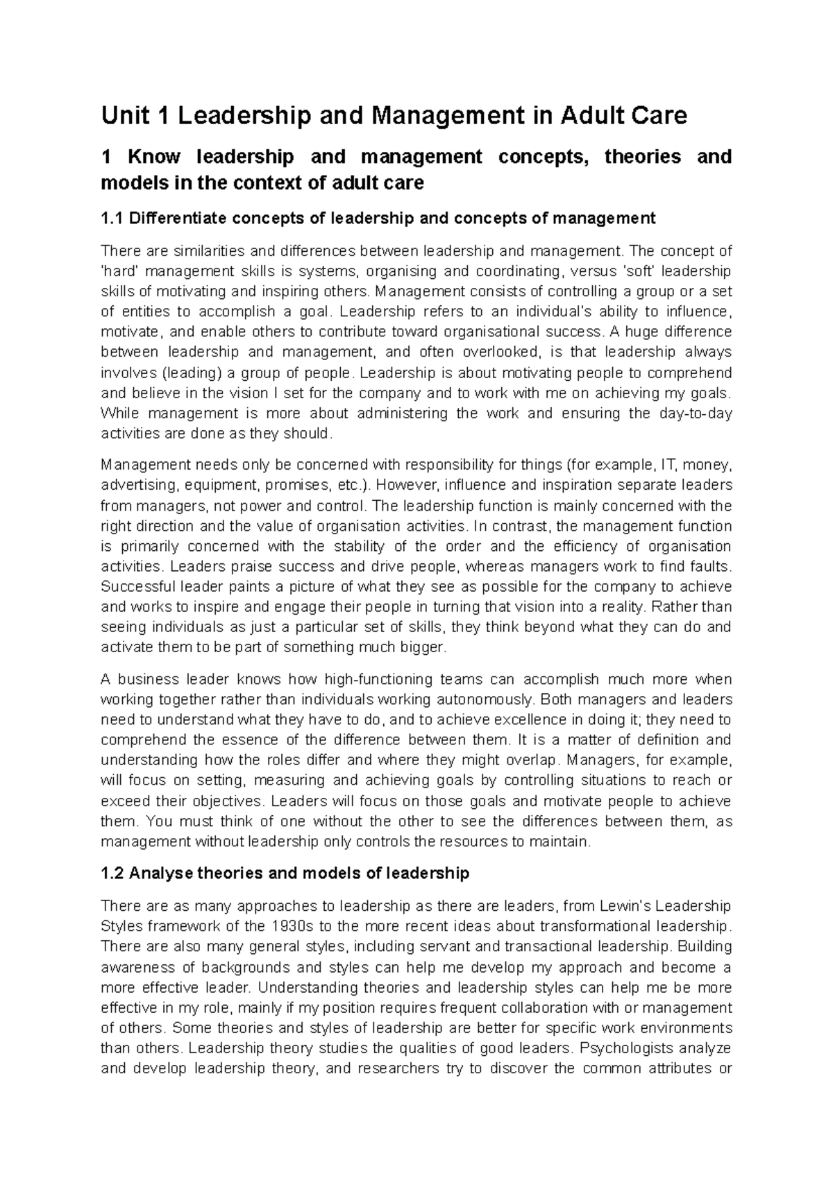 Unit 5 - Work in Partnership in Health and Social Care or Children and Young People's Settings ...