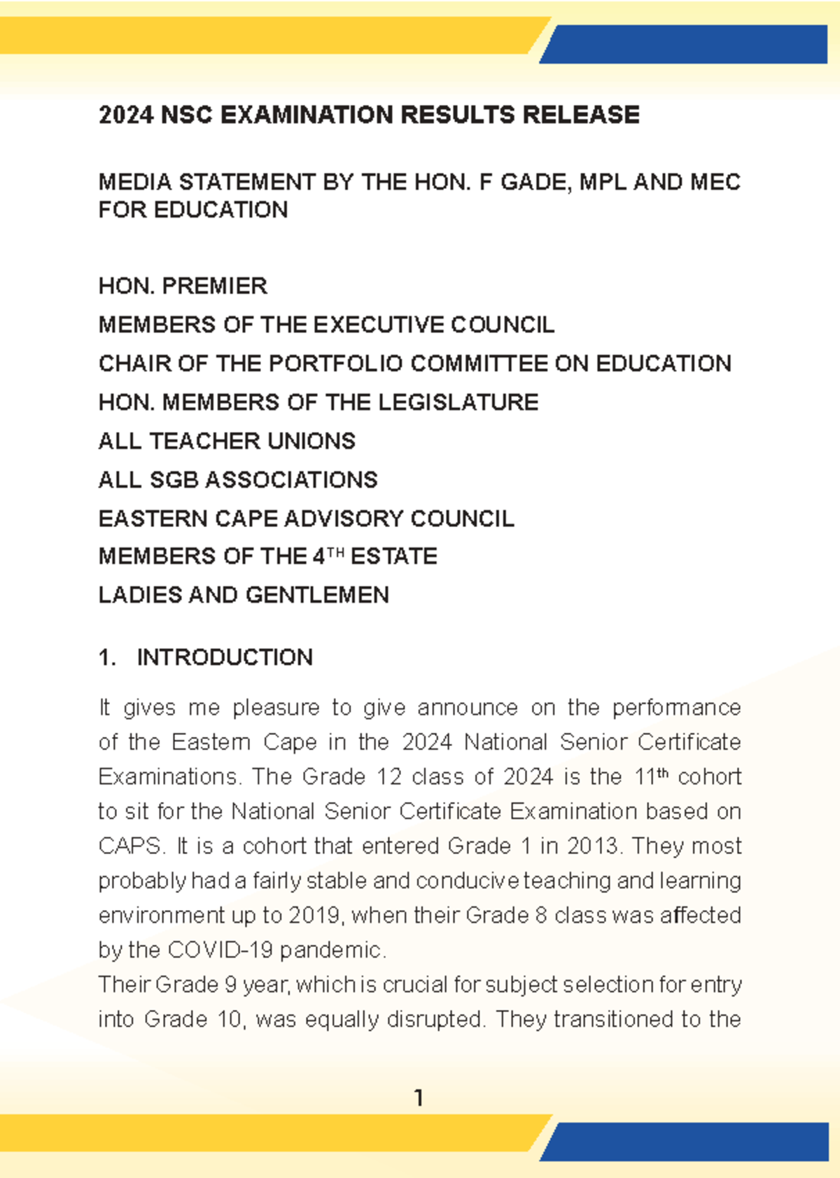 2024 NSC Examination Results: Eastern Cape Performance Overview - Studocu
