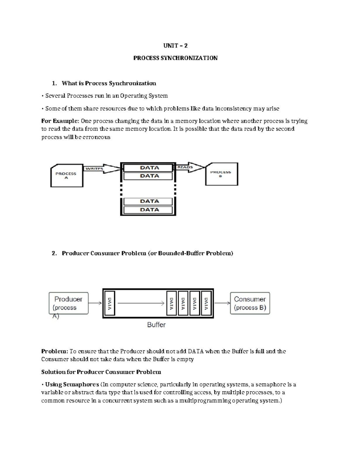 OS UNIT 2: Process Synchronization Concepts and Solutions - Studocu