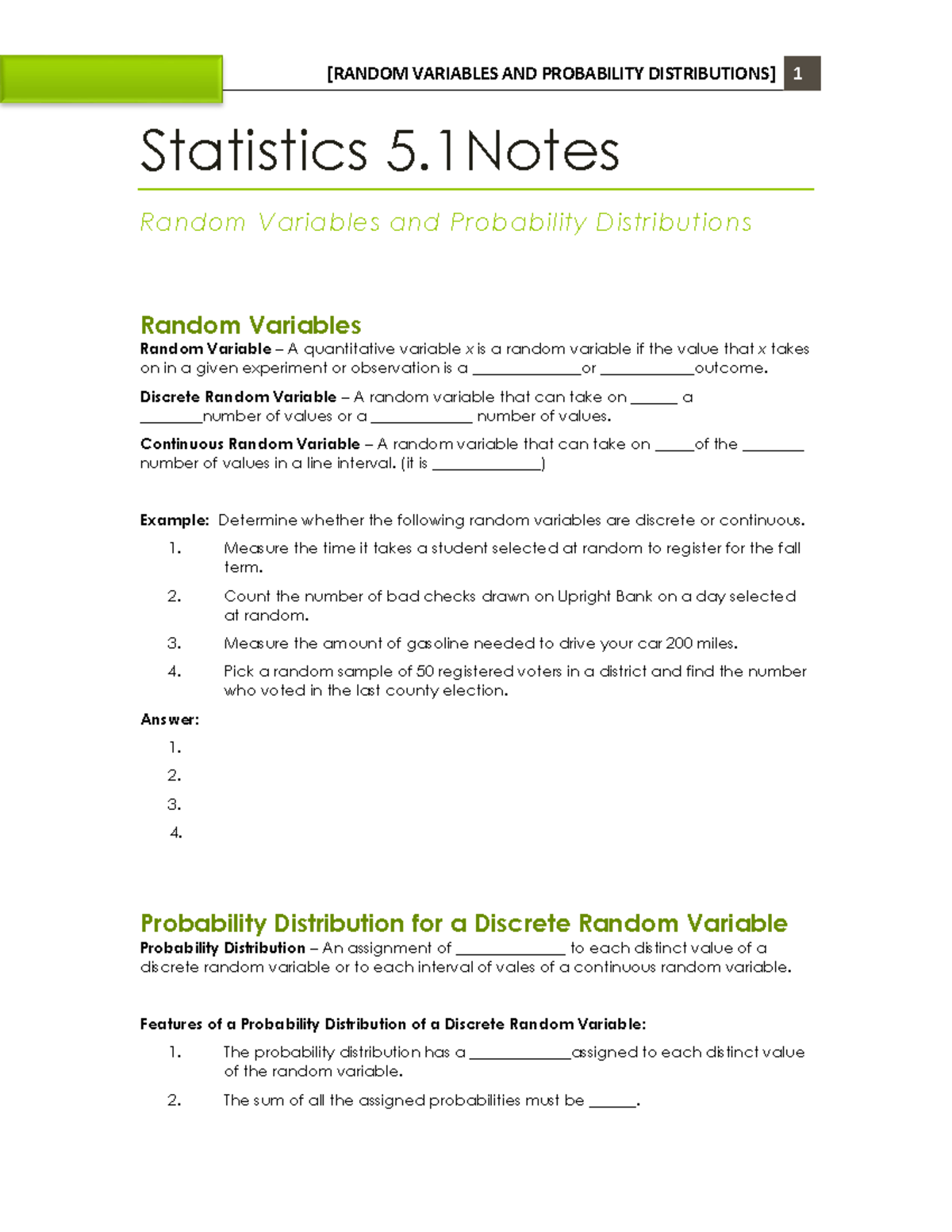 Statistics 5 - Random Variables & Probability Distributions Notes - Studocu
