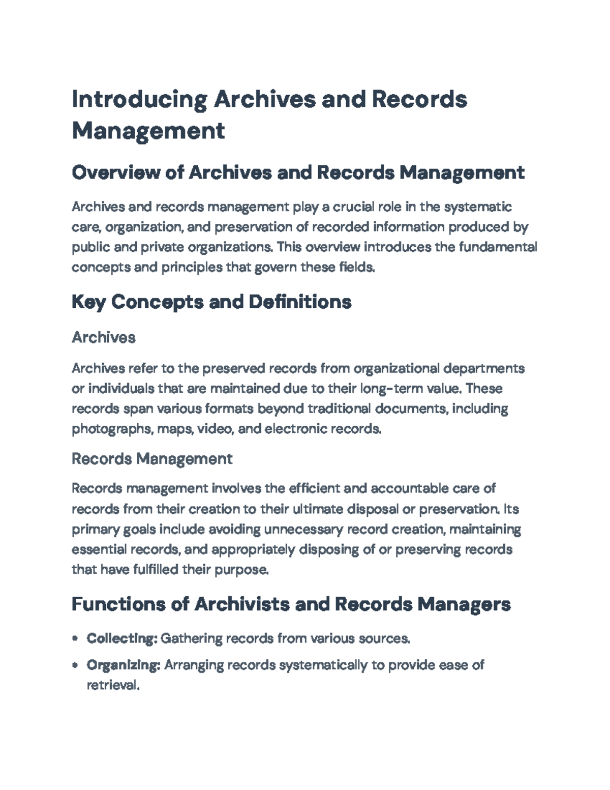 Overview of Archives and Records Management Principles - Introducing ...