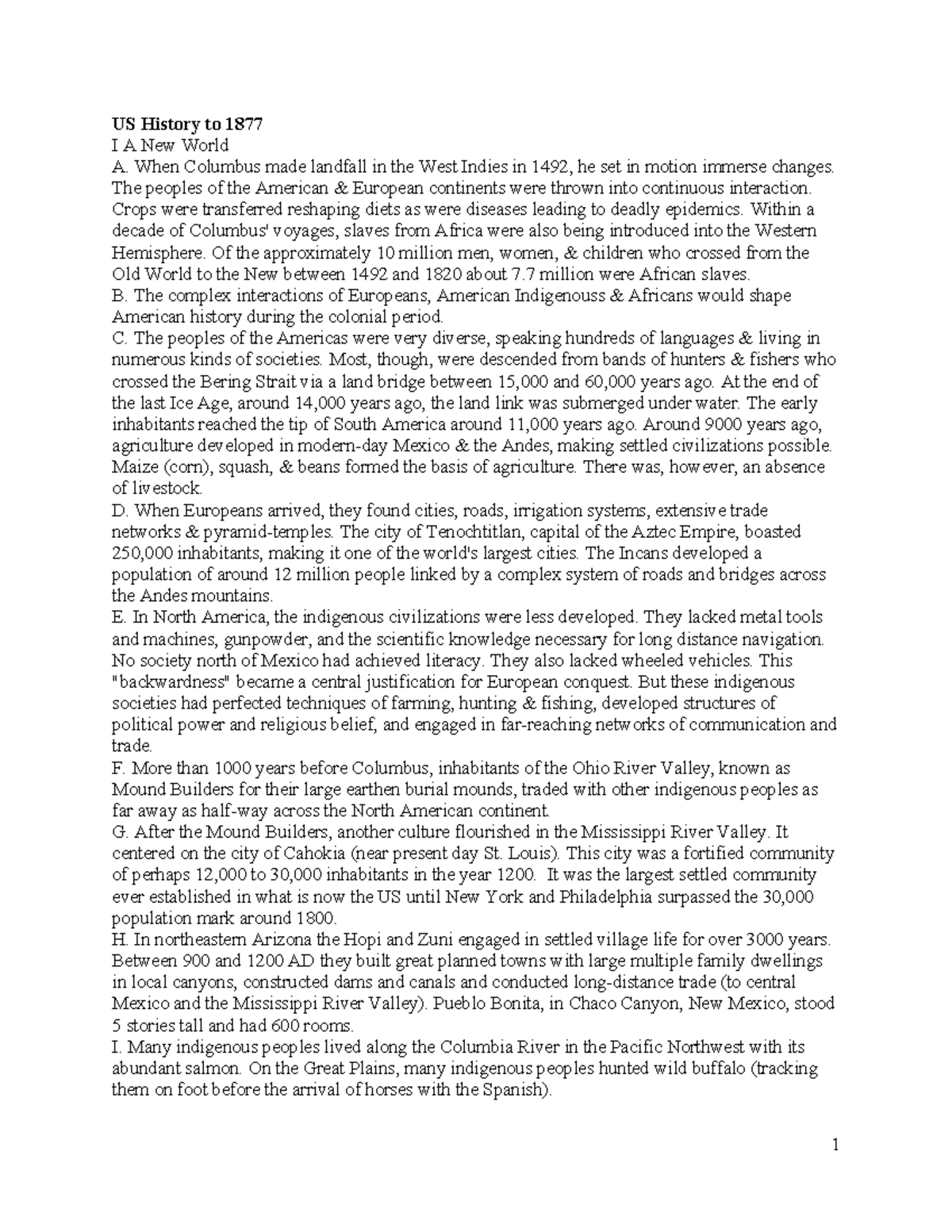 US History to 1877 I: Notes for First Exam on Colonization - Studocu