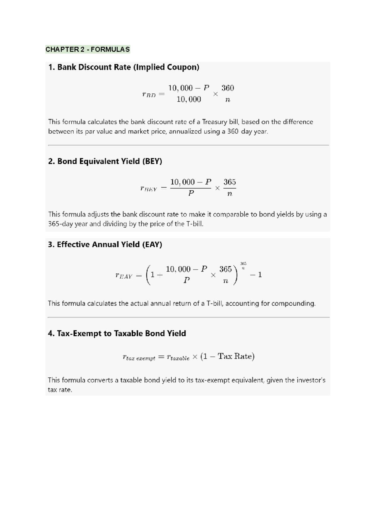 Capital Markets - Chapter 2 Formulas - CHAPTER 2 FORMULAS 1. Bank ...