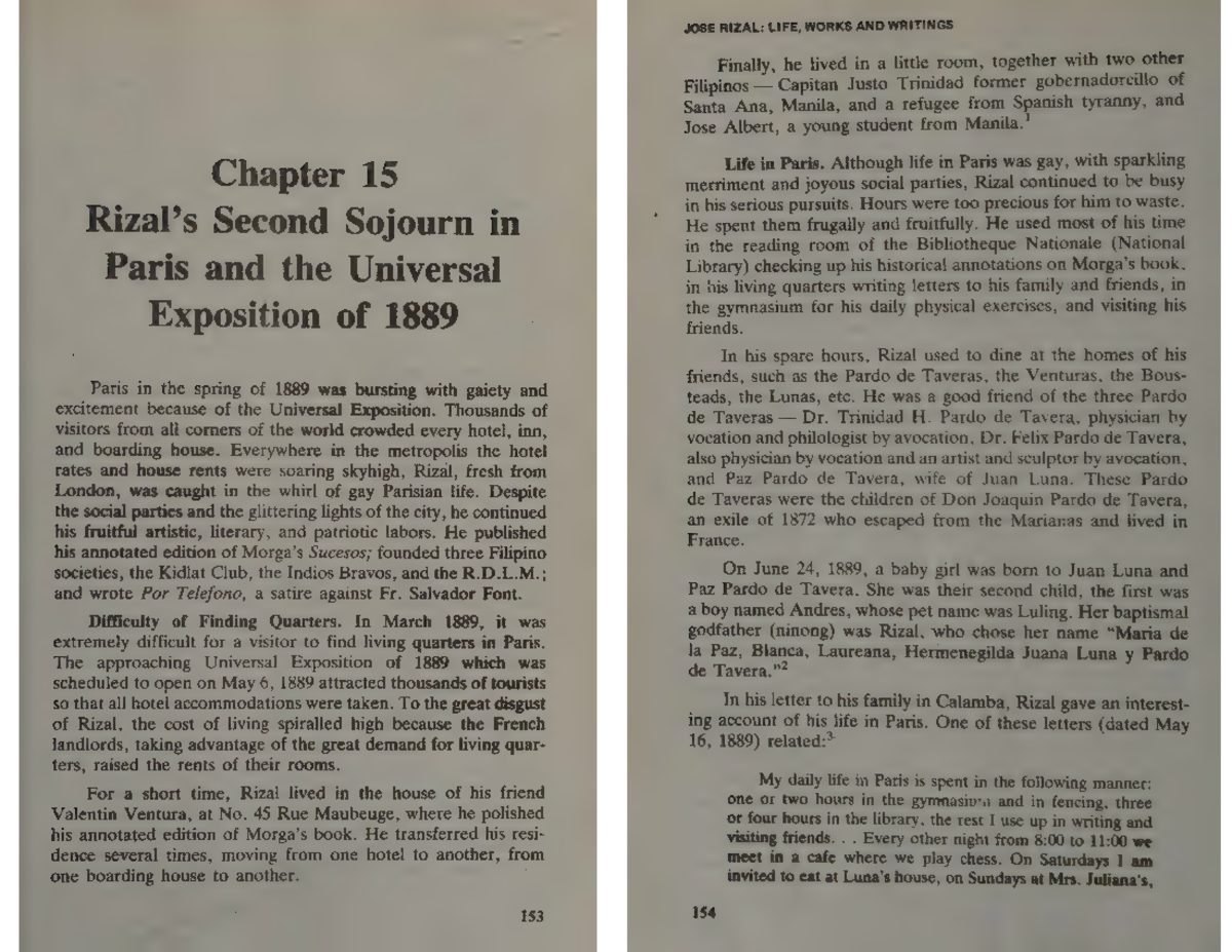 Jose Rizal: Life, Works, and Writings - Chapter 15: Paris Sojourn and ...