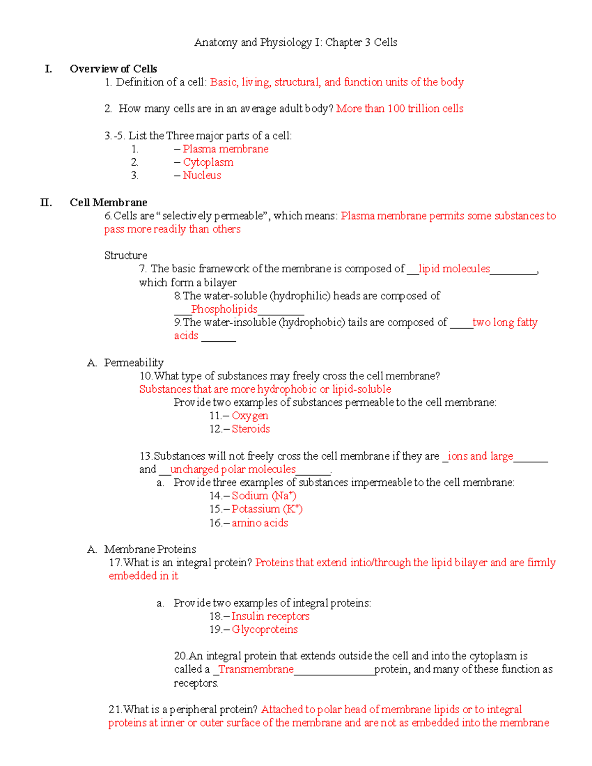 Chapter 3 Worksheet - Anatomy and Physiology I: Chapter 3 Cells I ...