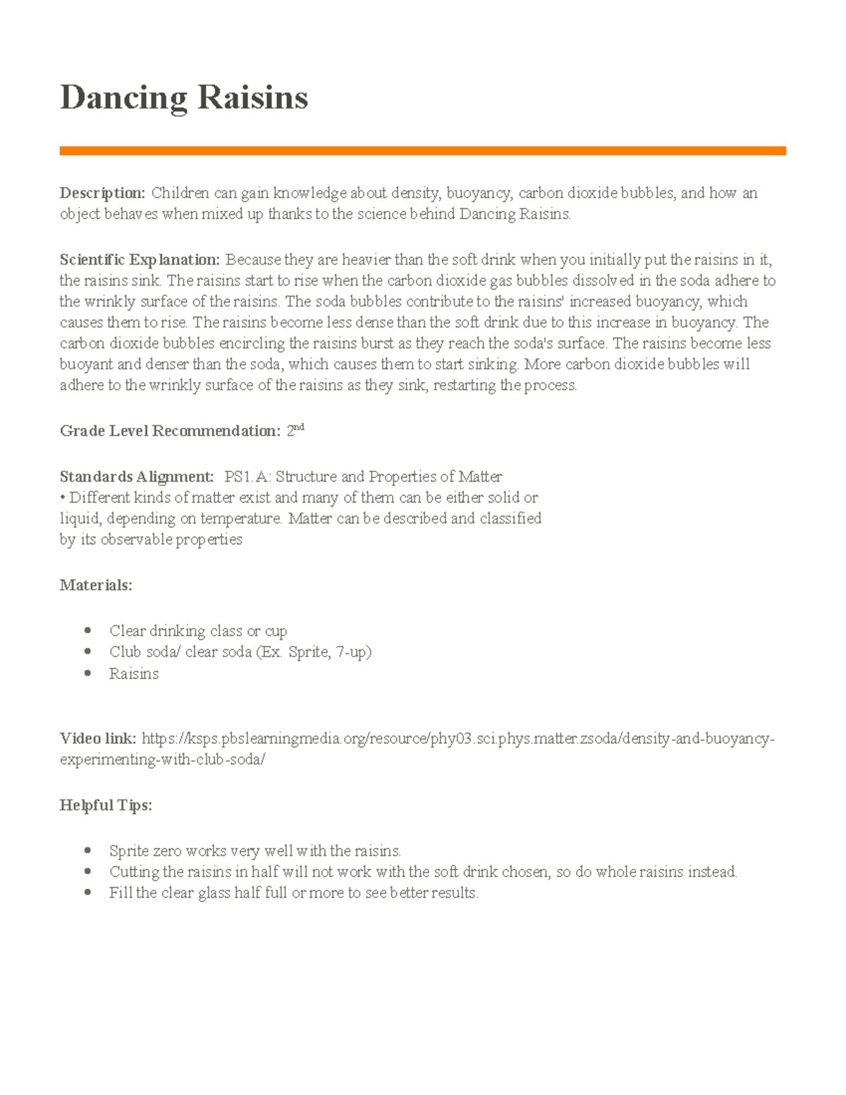 Dancing Raisins: A 2nd Grade Science Experiment on Density & Buoyancy ...