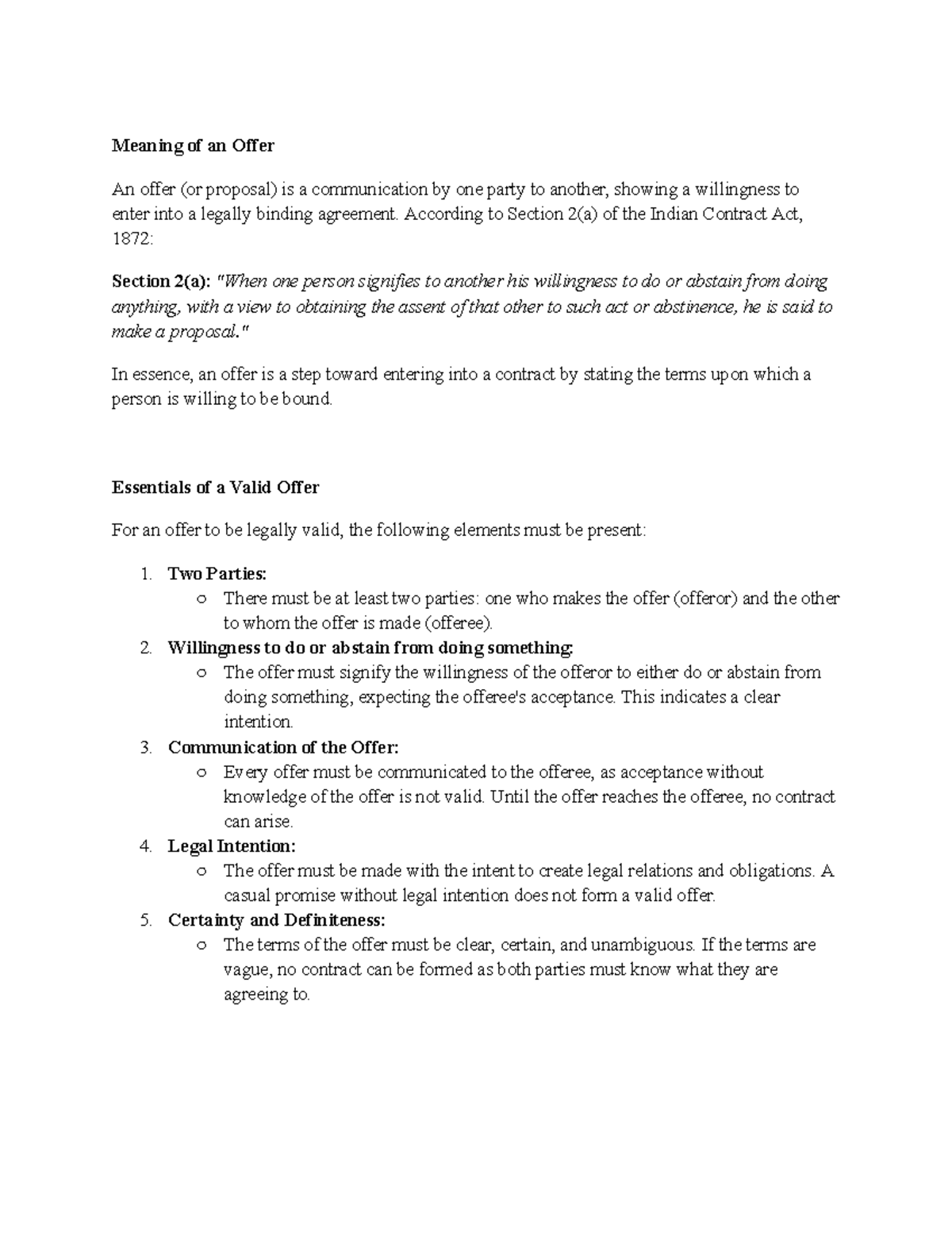 Law of Contract TA 1 - Neha Rawat - Google Docs - Meaning of an Offer ...