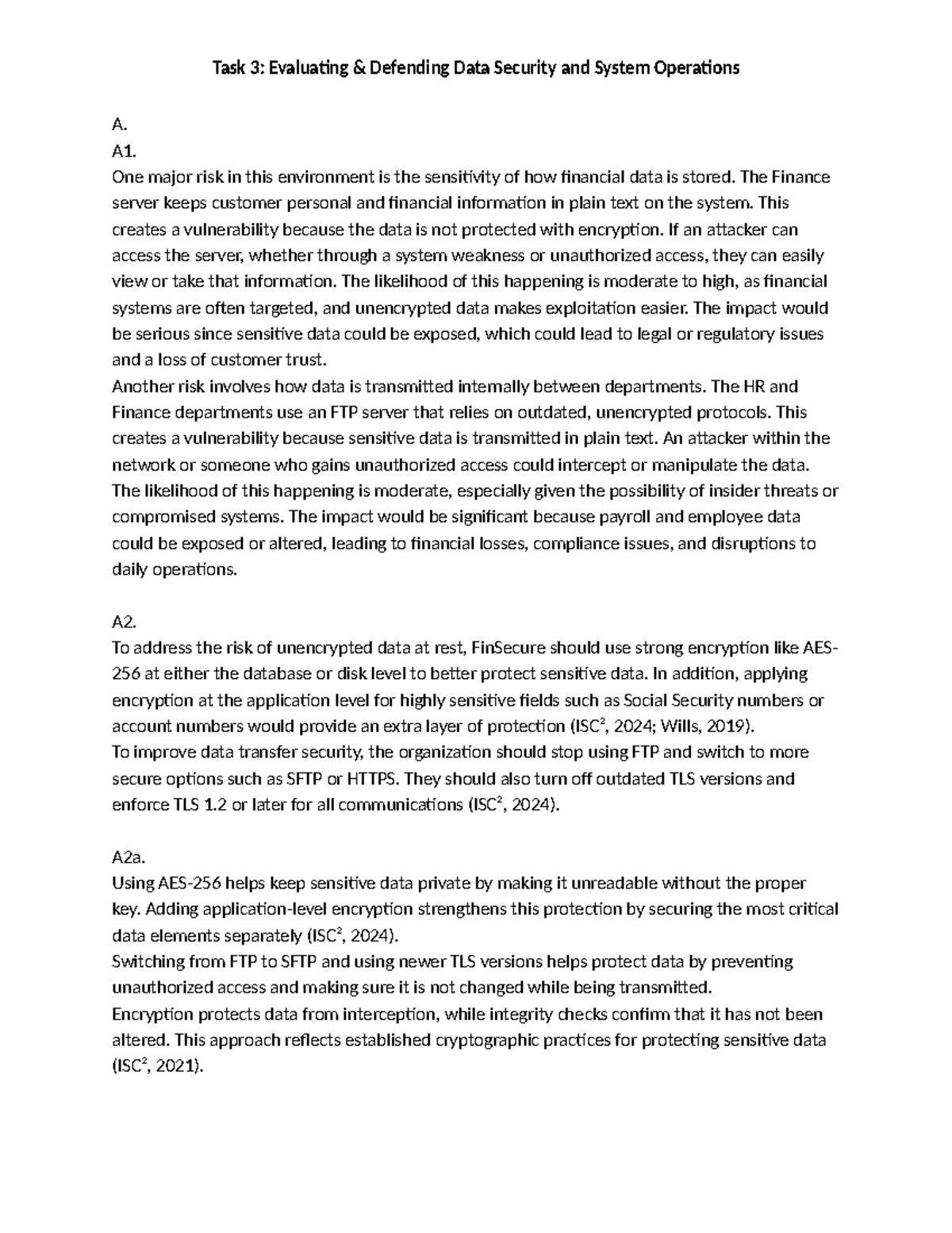 Task 3: Evaluating Data Security Risks and Solutions C845 - Studocu