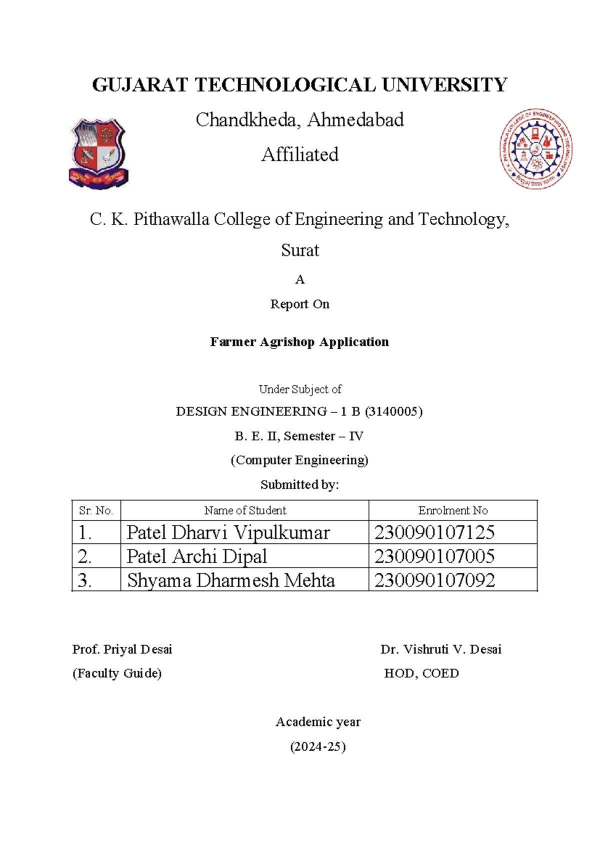 Farmer Agrishop Application Report - Design Engineering 1 B B.E. II Sem ...