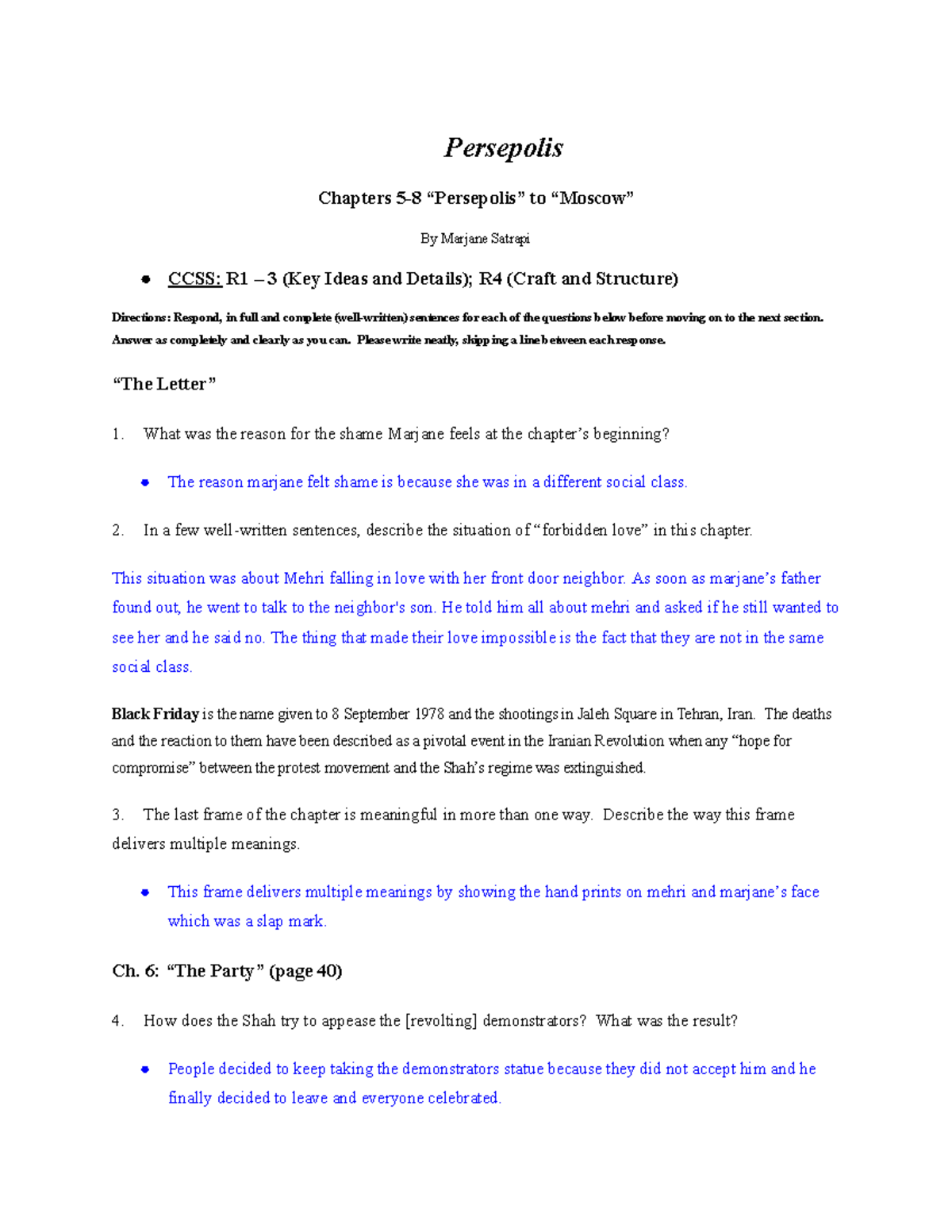 Persepolis Chapters 5-8 Summaries: Key Insights and Analysis - Studocu