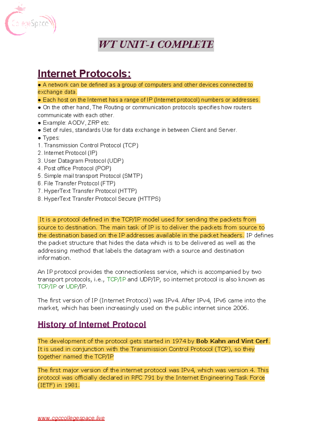 Wt Unit 1 Web Technologies Unit 1 Complete Notes Wt Unit 1 Complete Internet Protocols A