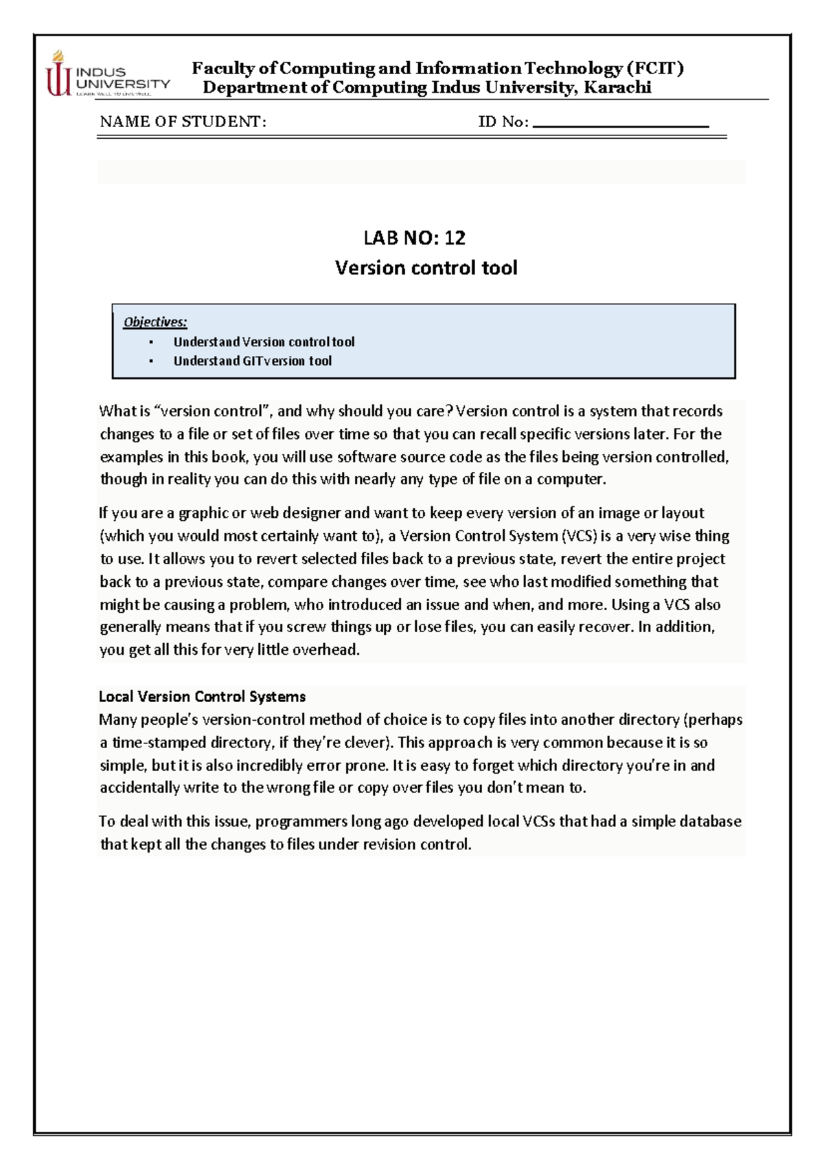 SCD-LAB-12 - Understanding Version Control Tools: Focus on GIT - Studocu