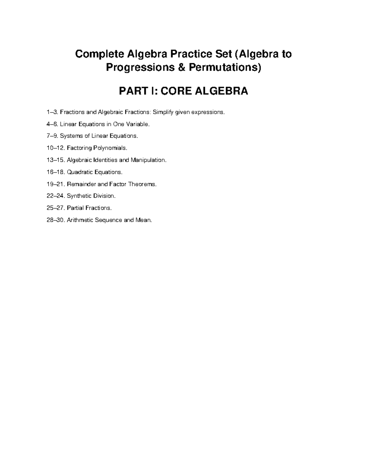 Complete Algebra Practice Set - Fractions and Algebraic Fractions ...