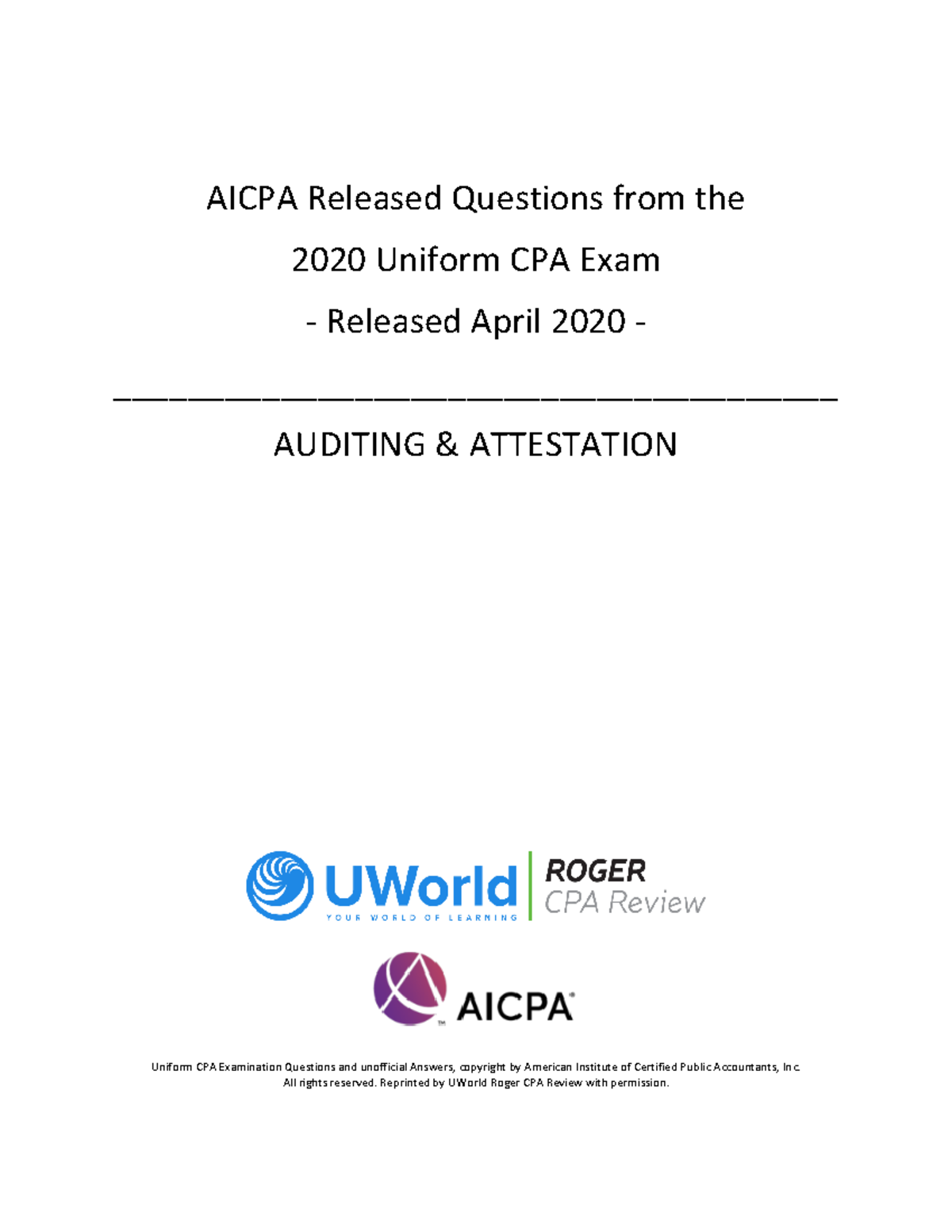 AICPA 2020 Released AUD Questions with Answers for CPA Exam - Studocu