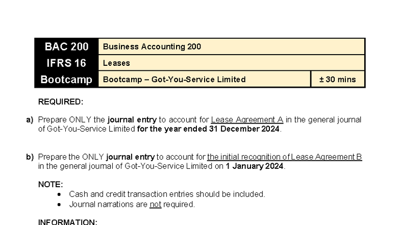 BAC 200 Bootcamp: Journal Entries for IFRS 16 Leases Analysis - Studocu