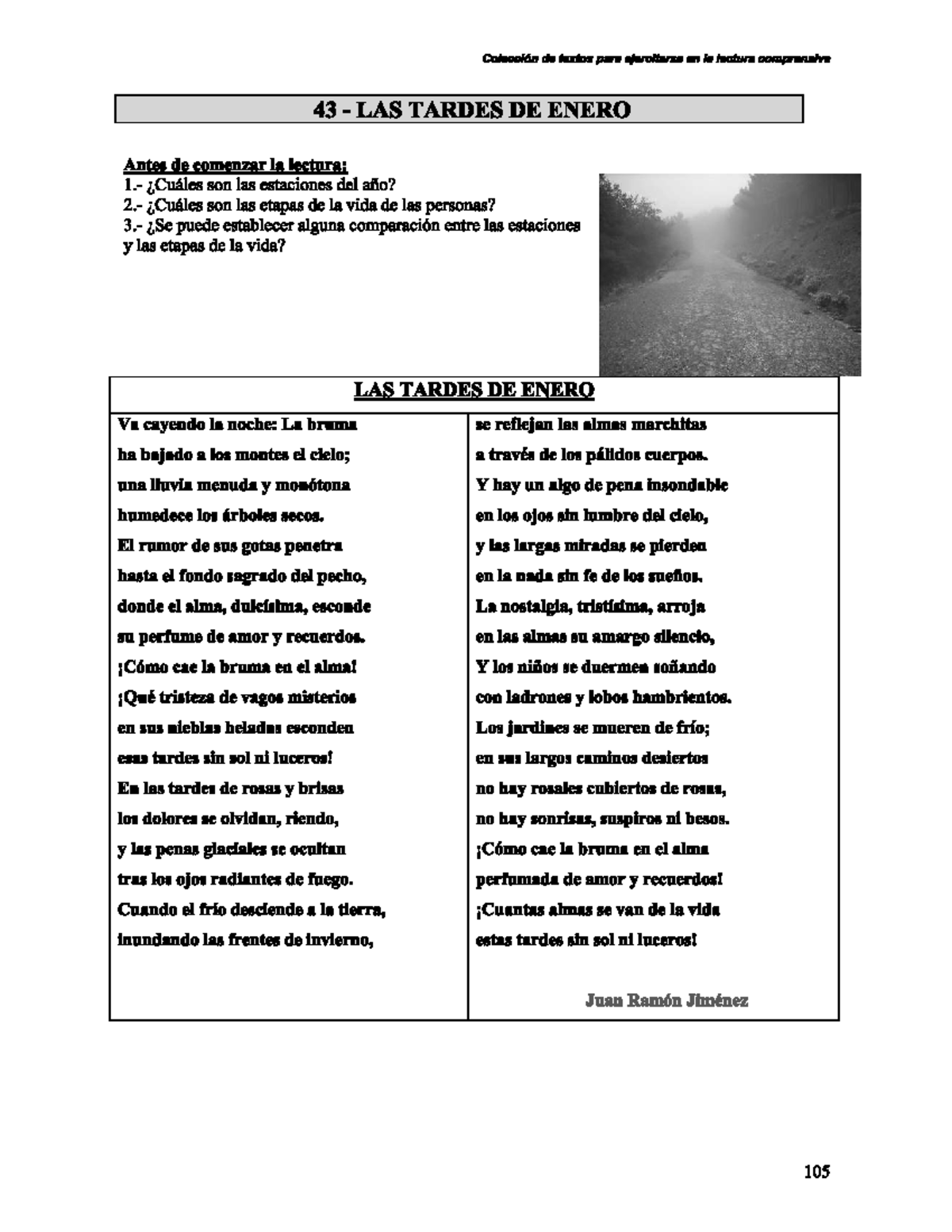 Lectura 1 - Ejercicios de comprensión lectora sobre 'Las tardes de ...