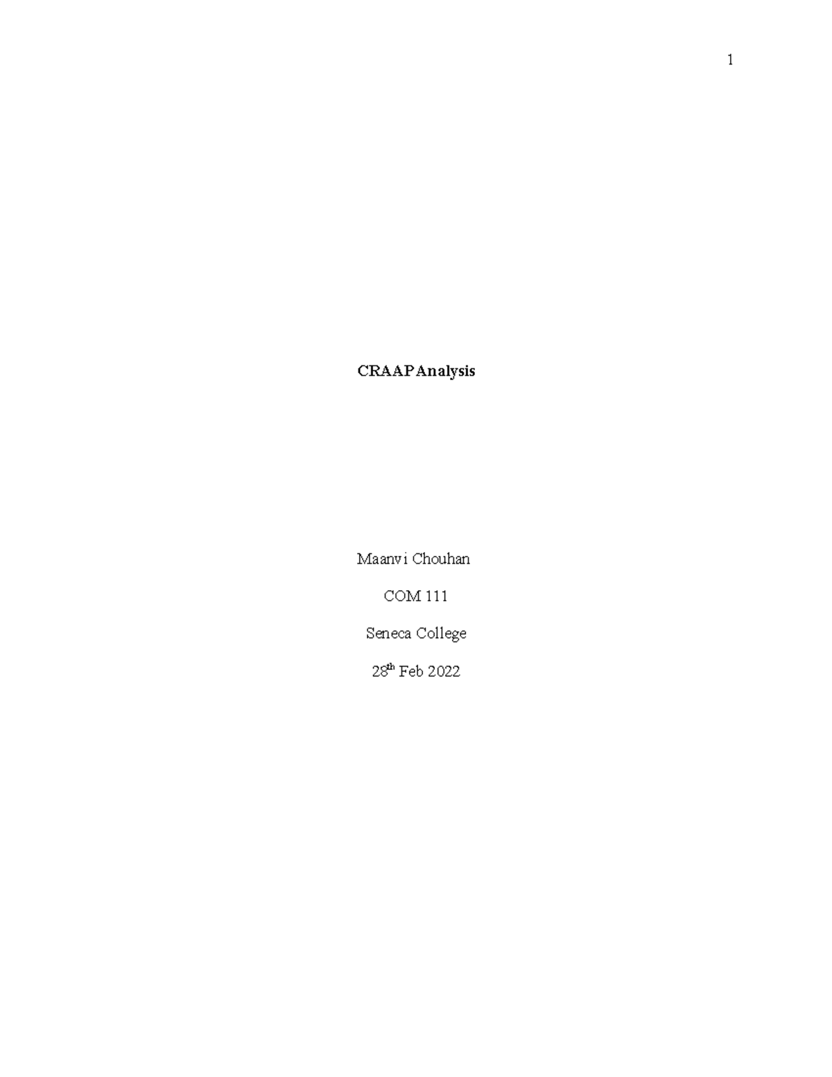 Craap Analysis Maanvi - READING MATERIALS - 1 CRAAP Analysis Maanvi ...