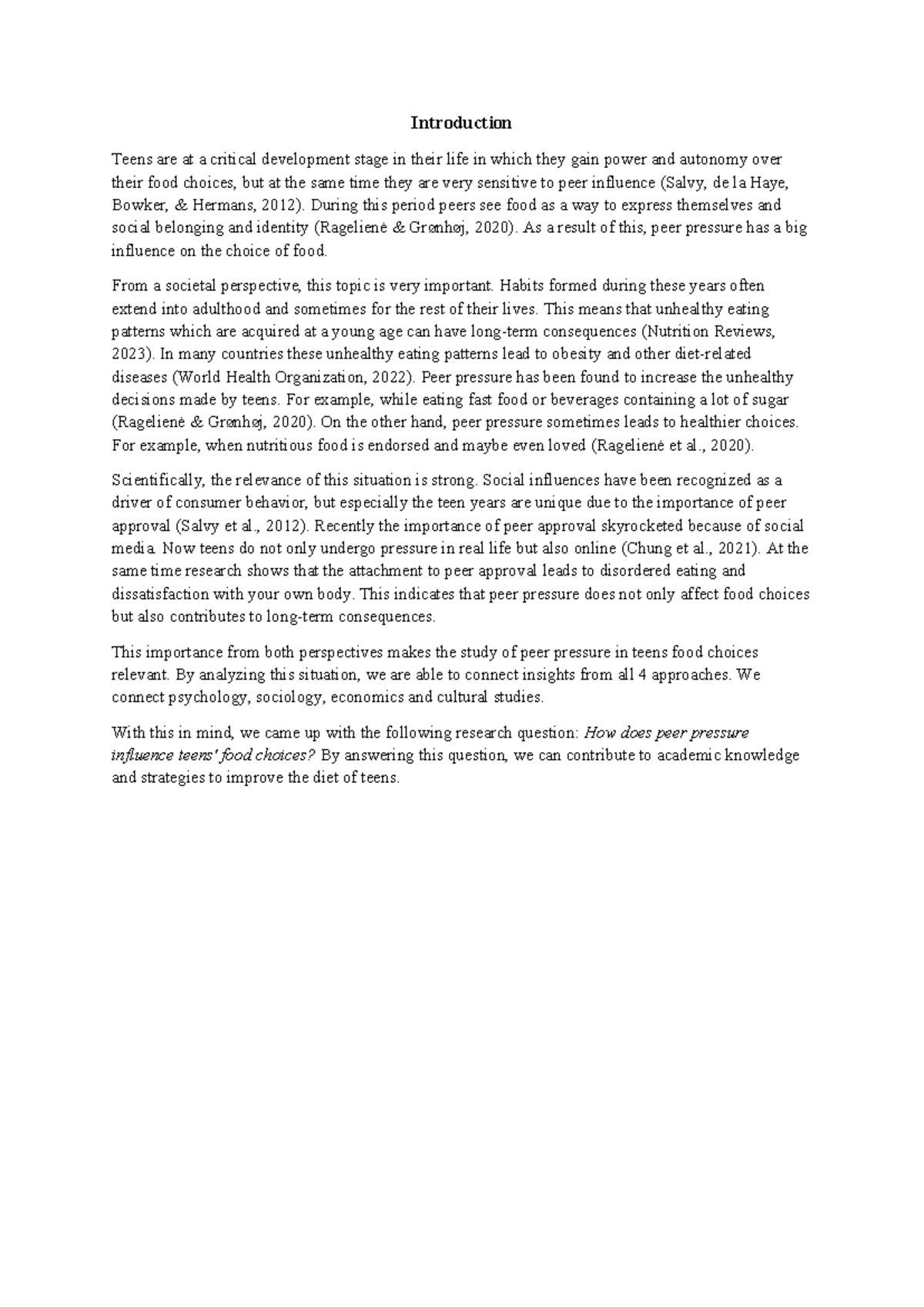 Peer Pressure and Food Choices in Teens: An Introductory Study ...