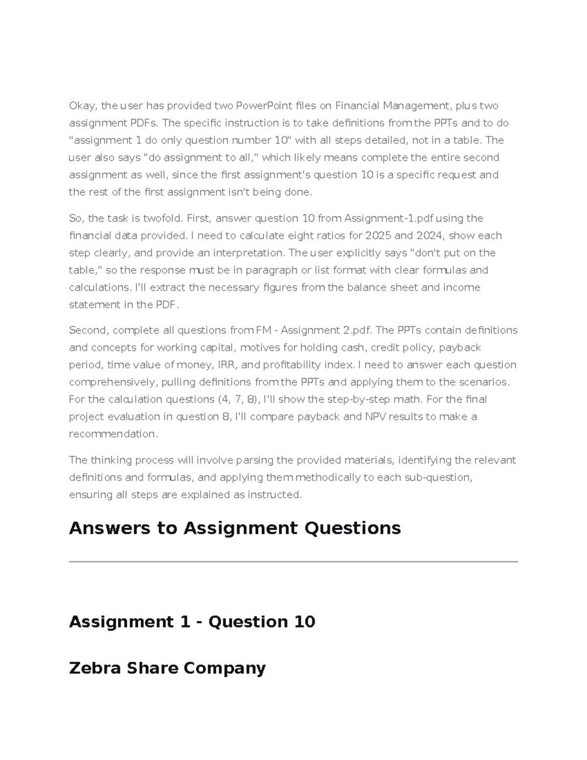 Financial Management Assignment: Ratio Analysis & Concepts (FM 101 ...