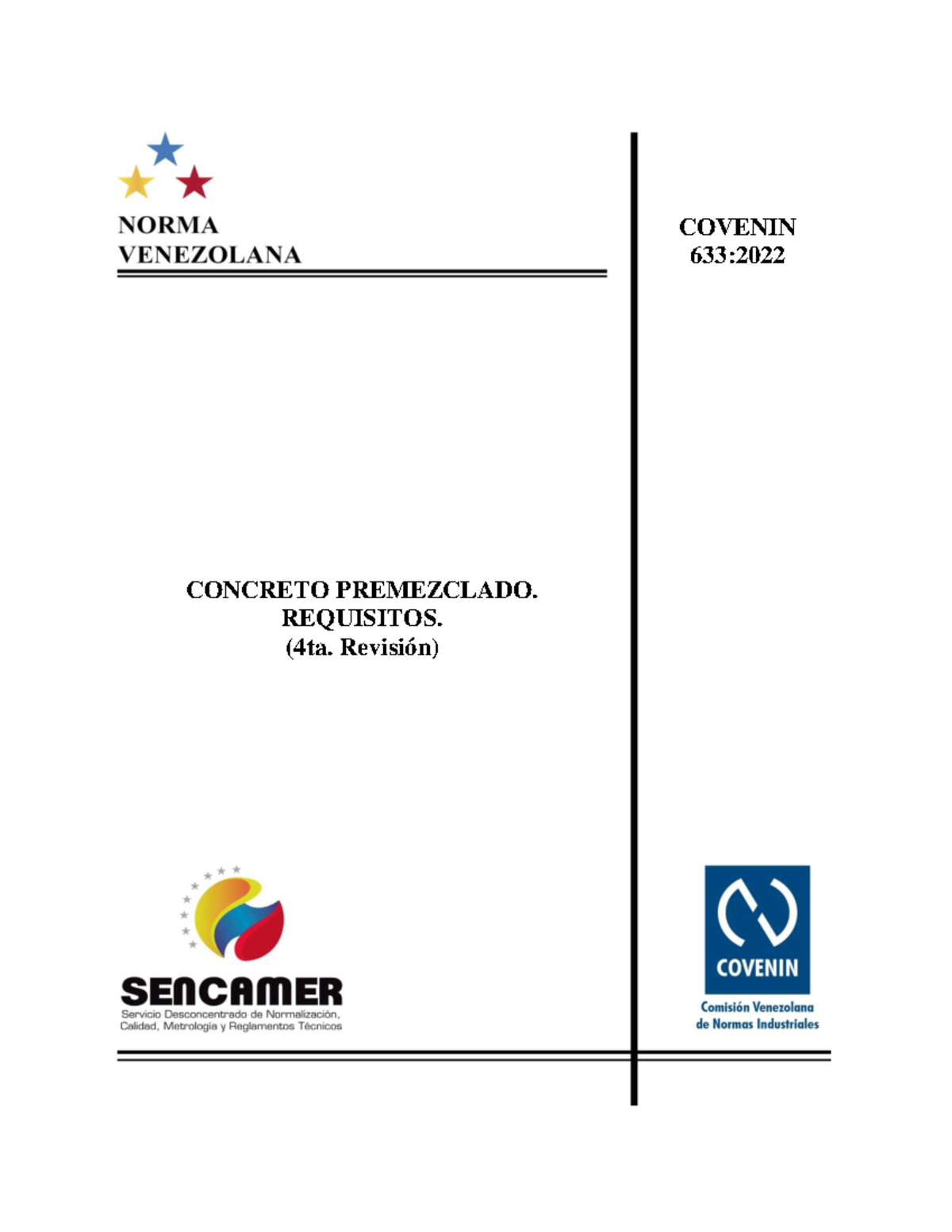 Norma COVENIN 633-2022: Requisitos del Concreto Premezclado (4ta ...