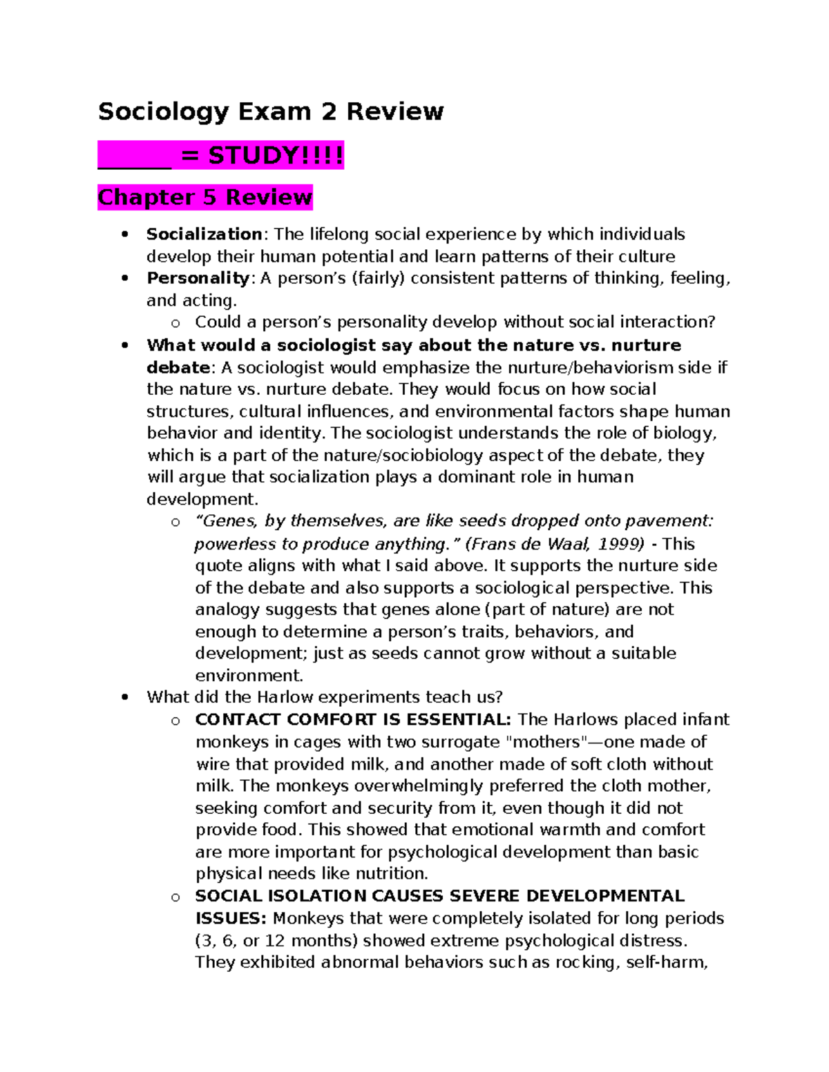 Sociology Exam 2 Review: Socialization, Deviance, and Key Concepts ...