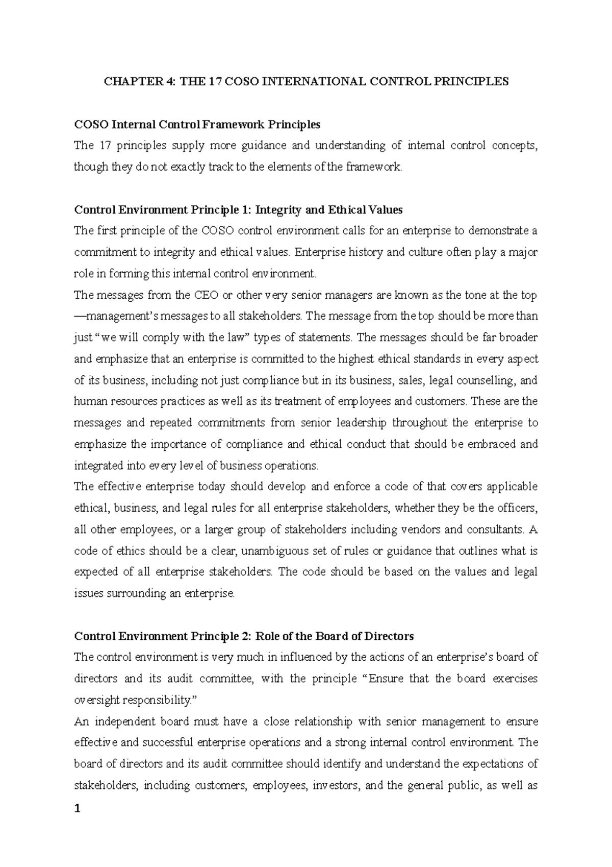 The 17 COSO International Control Principles - CHAPTER 4: THE 17 COSO ...