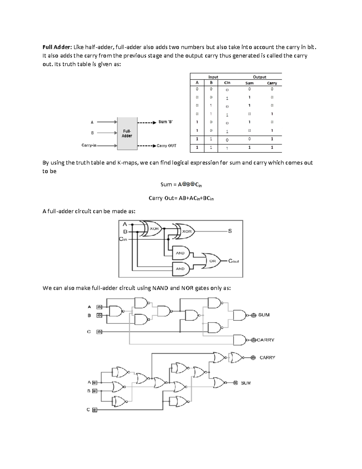 DD Lab File-2 - Complete notes on half and full subtractor - Full Adder ...
