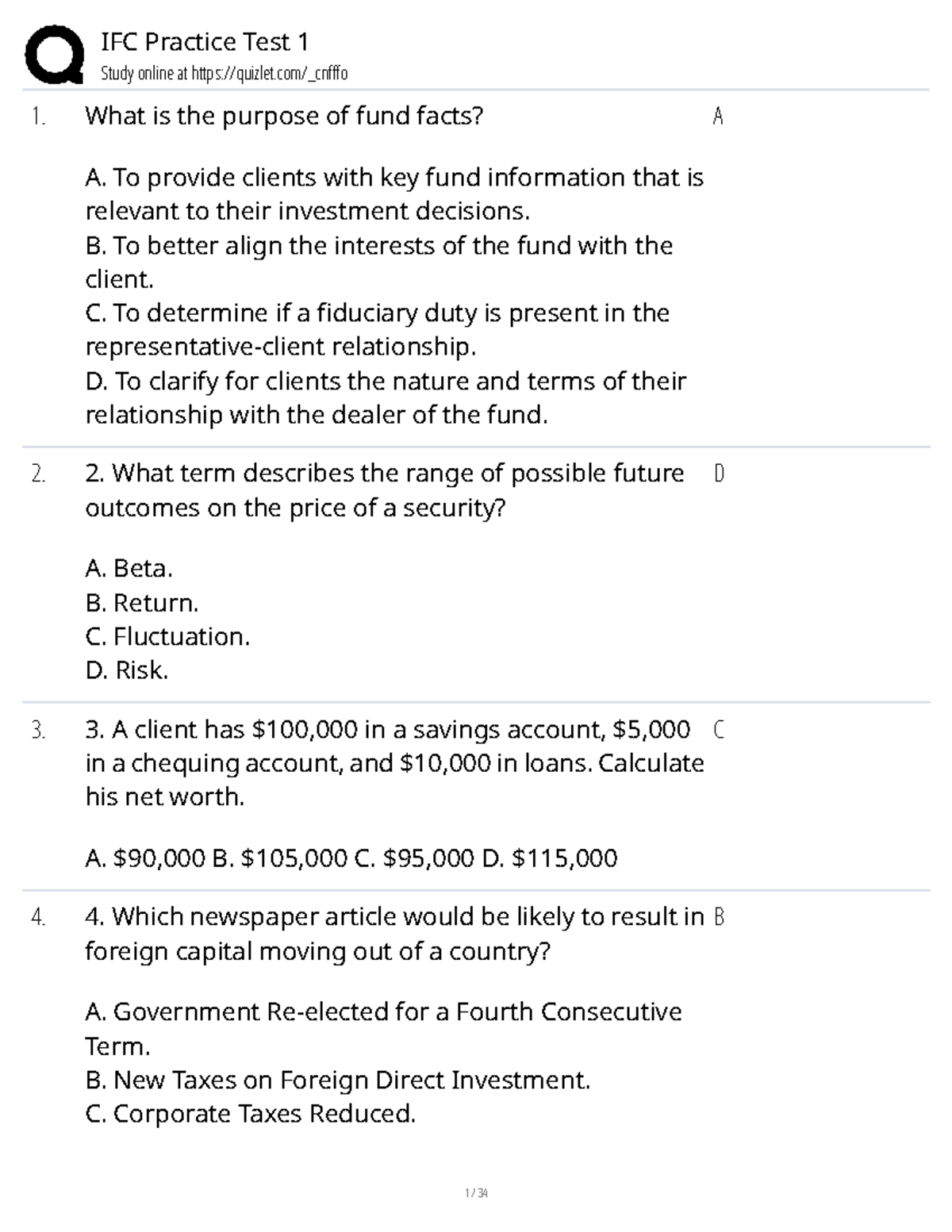 IFC 100 MCQs Exam Practice Test for Financial Concepts - Studocu
