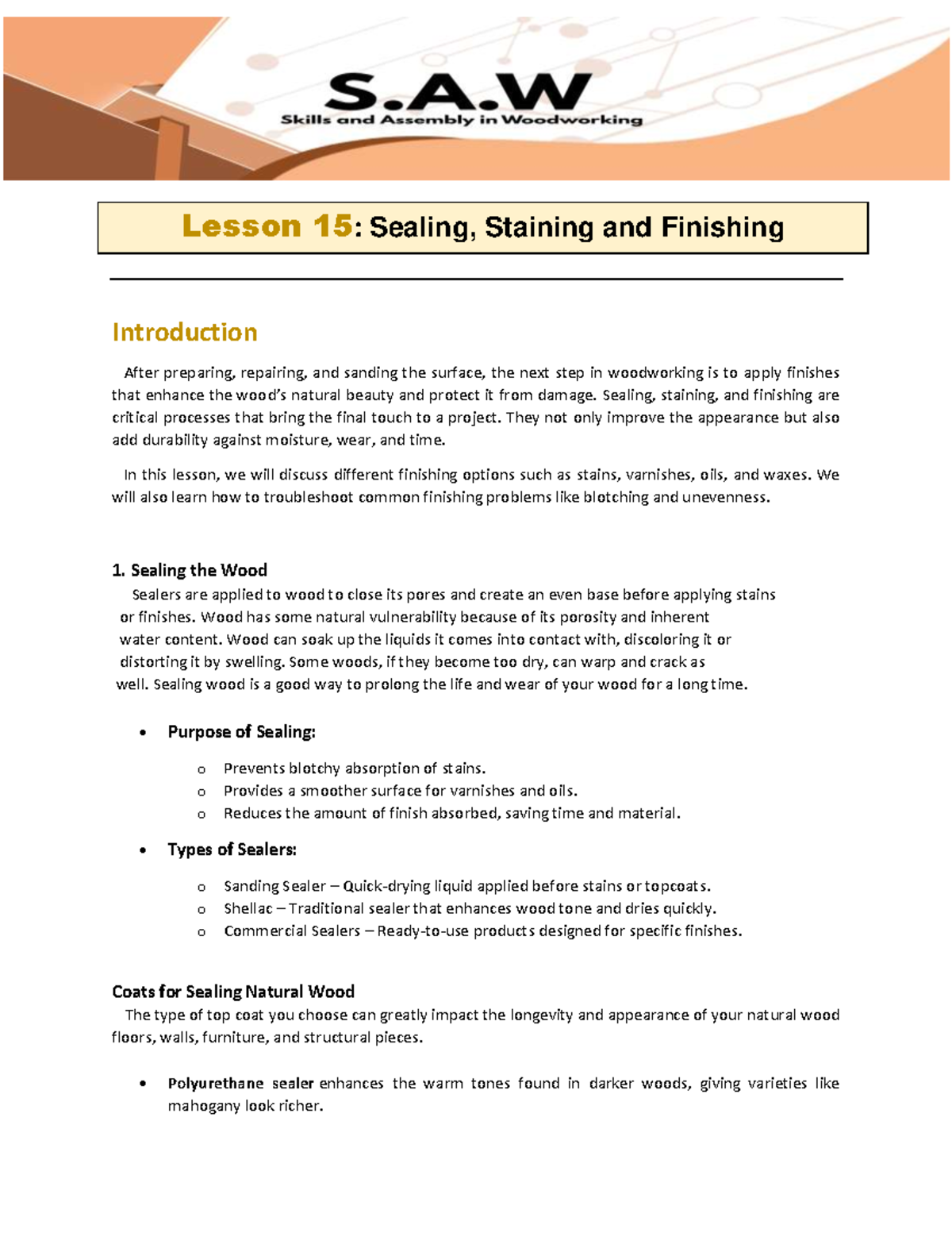 Lesson 15: Sealing, Staining & Finishing Techniques in Woodworking ...