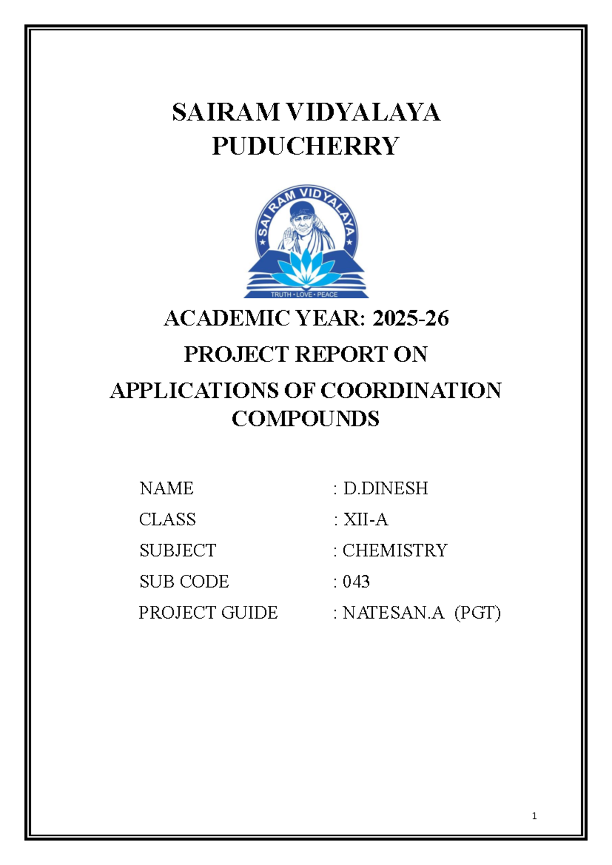 Chemistry Project Report: Applications of Coordination Compounds (043 ...