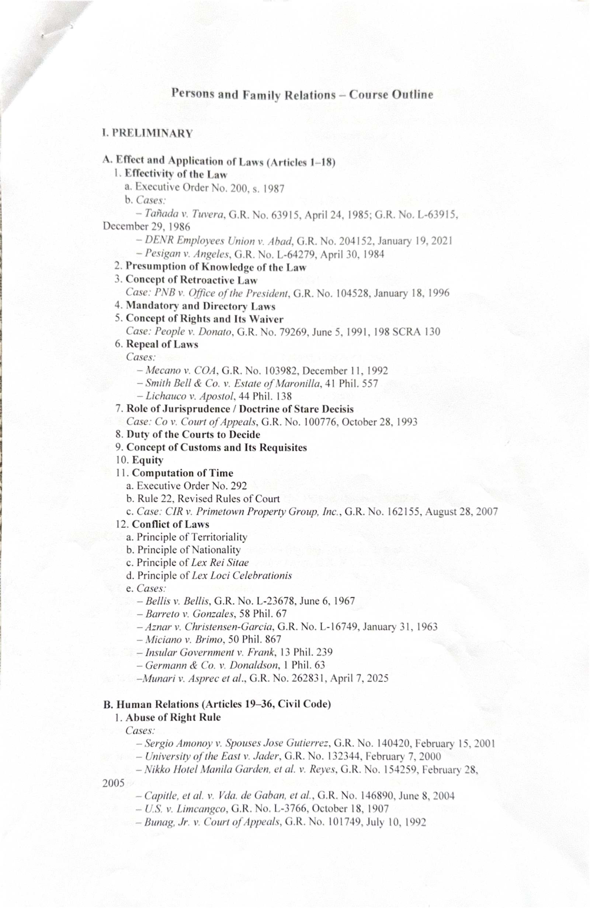 Persons and Family Relations Course Outline (PFR 101) - Studocu