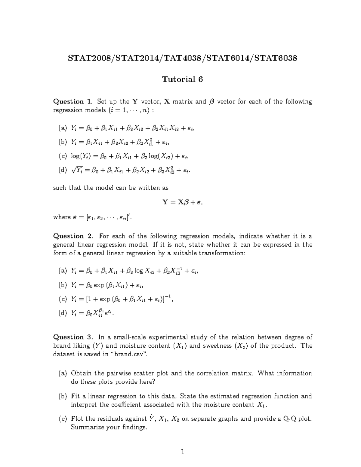 Tutorial 6 - STAT2008/STAT2014/TAT4038/STAT6014/STAT Tutorial 6 ...
