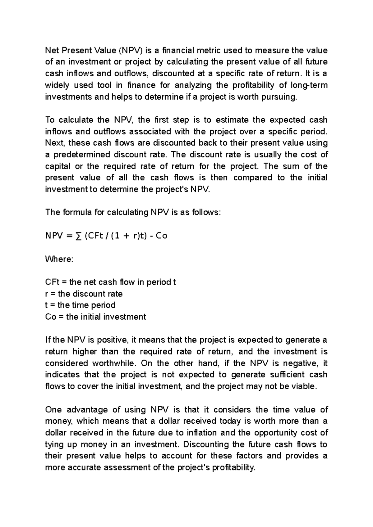 Lecture Notes: Net Present Value in Corporate Finance - Studocu