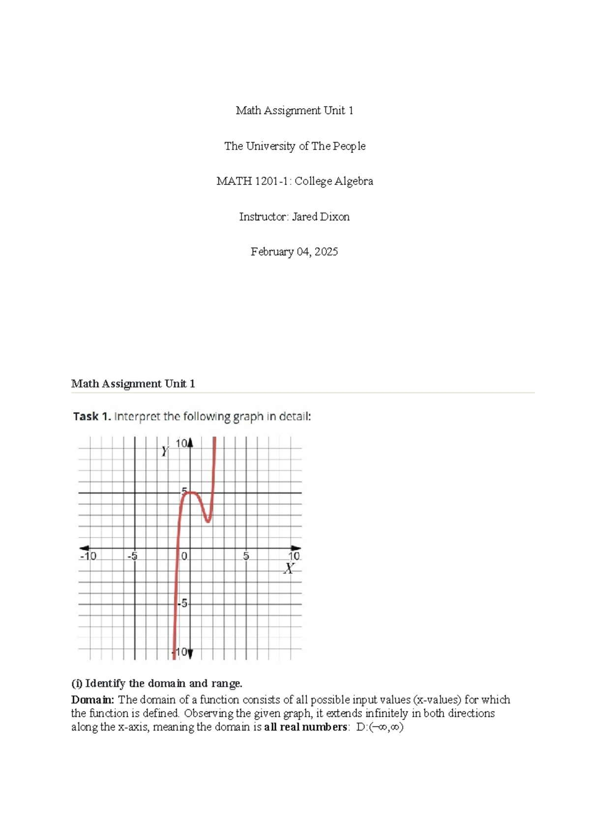 Math Assignment Unit 1: Functions, Graphs, and Taxation Analysis MATH ...