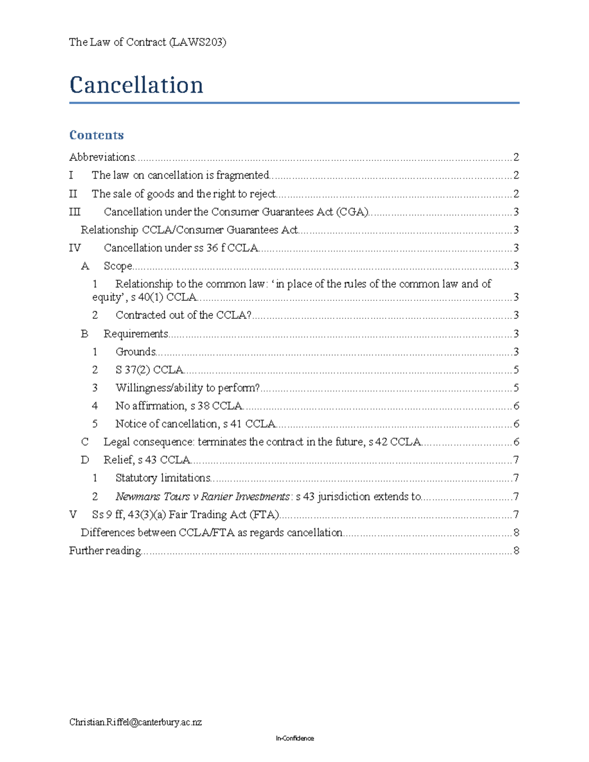 The Law of Contract (LAWS203) Cancellation: Key Concepts and Case ...