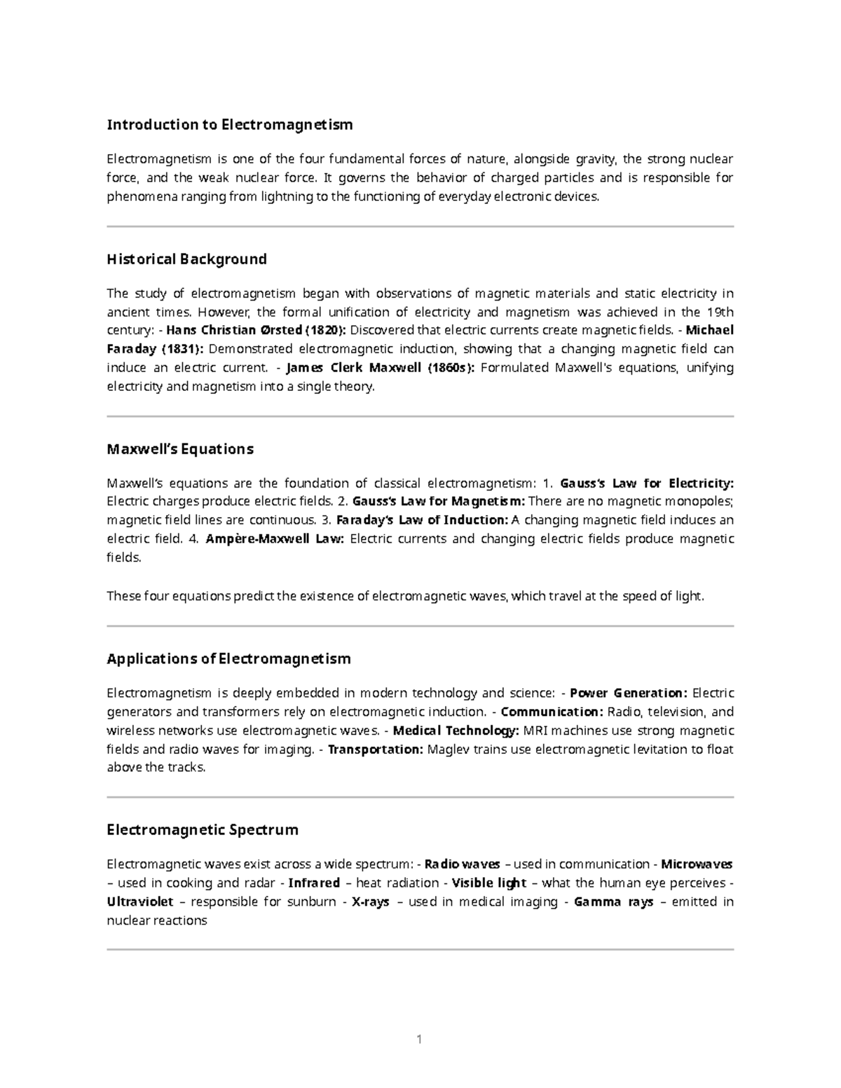 Electromagnetism Overview: Key Concepts and Applications - Studocu
