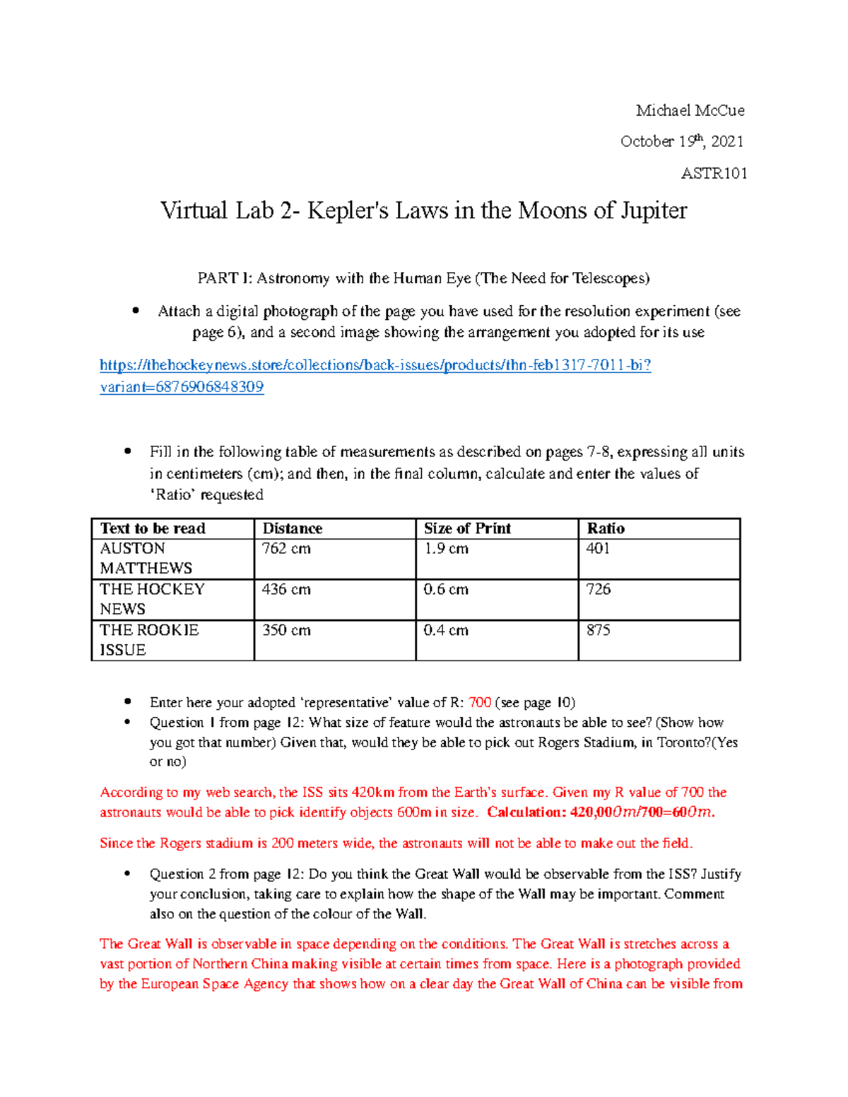 Astronomy Lab 2 - lab 2 - Michael McCue October 19th, 2021 ASTR Virtual ...