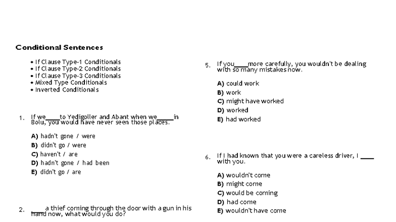 Conditional Sentences Exercise: If Clauses & Mixed Conditionals - Studocu