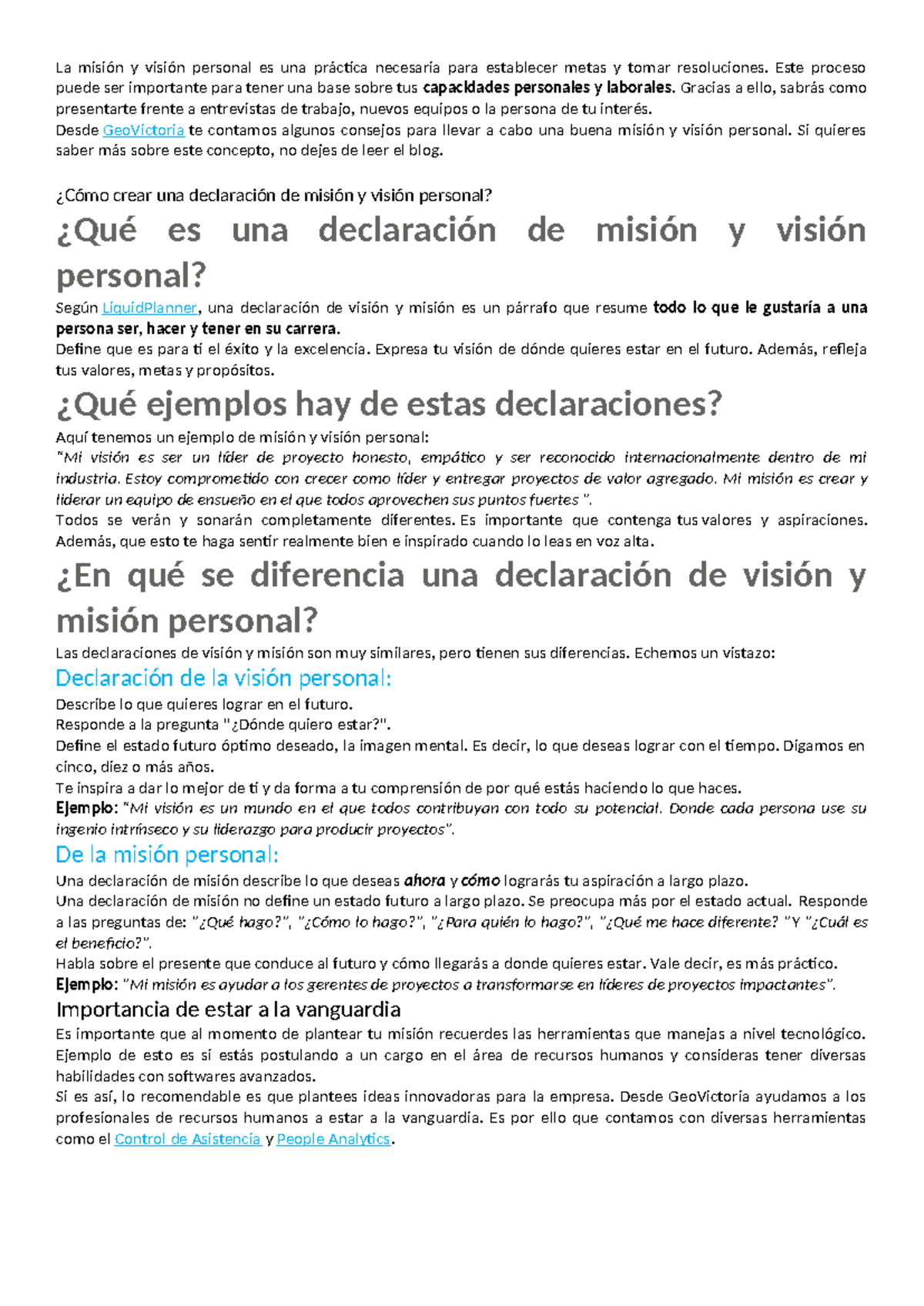 Estableciendo Metas: Misión y Visión Personal para el Éxito - Studocu