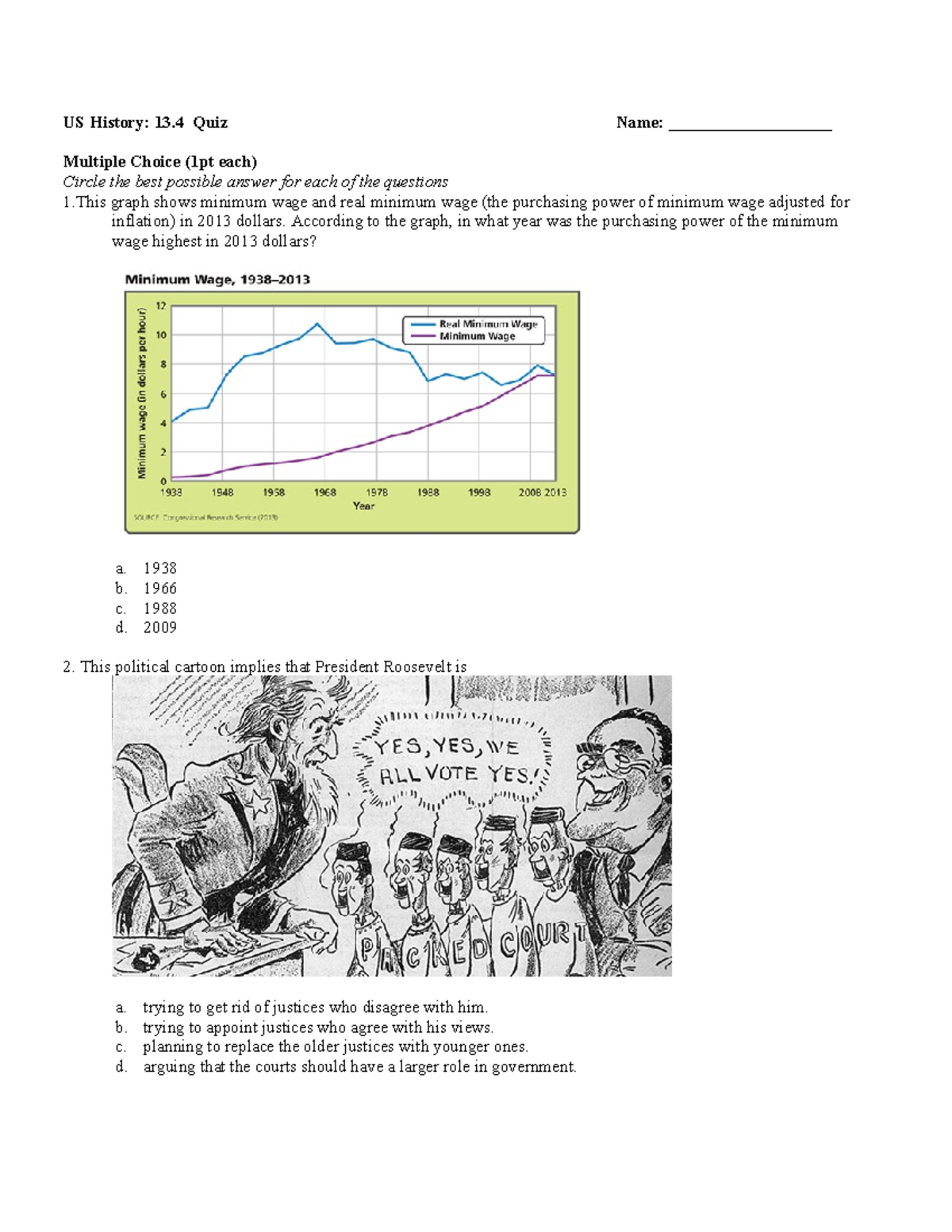US History 13.4 Quiz: Multiple Choice Questions on Minimum Wage - Studocu