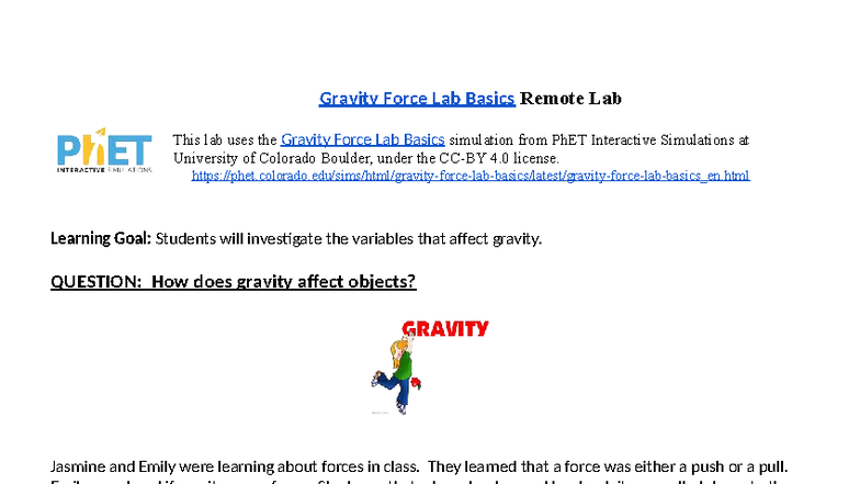 Exploring Gravity Force Lab Basics (Remote Lab) - Studocu