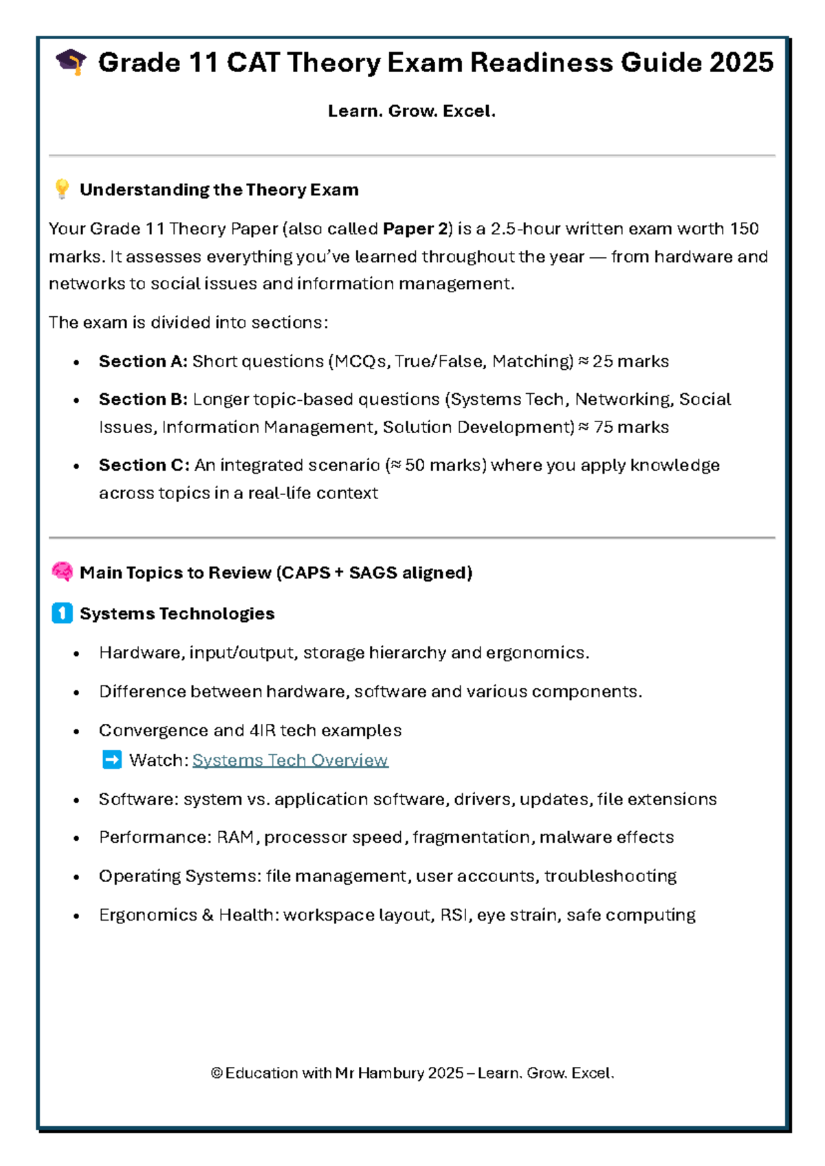 Grade 11 CAT Theory Exam Prep Guide 2025: Learn, Grow, Excel - Studocu